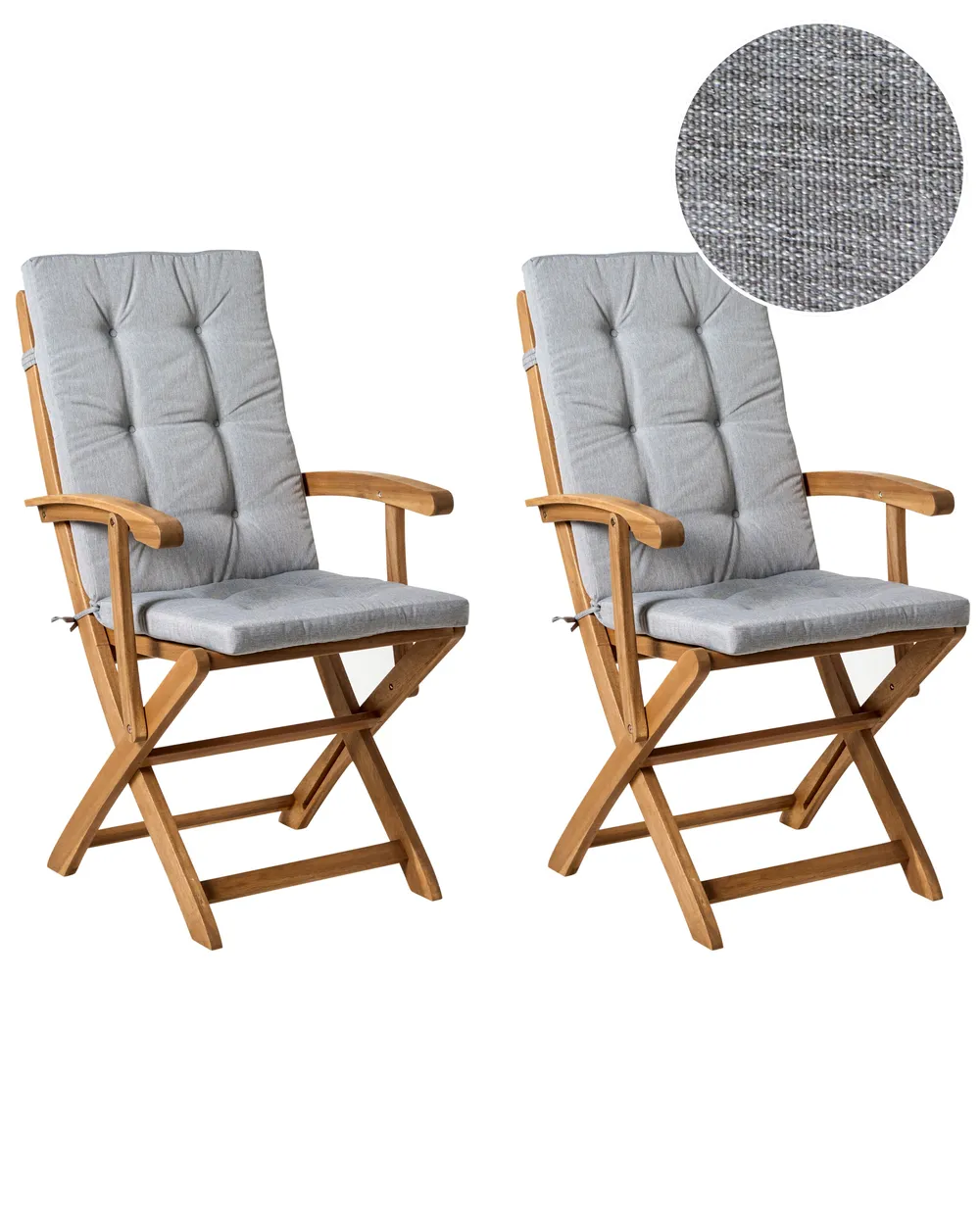 Set of 2 Garden Chairs with Cushions MAUI PREMIUM Acacia Wood Grey ...