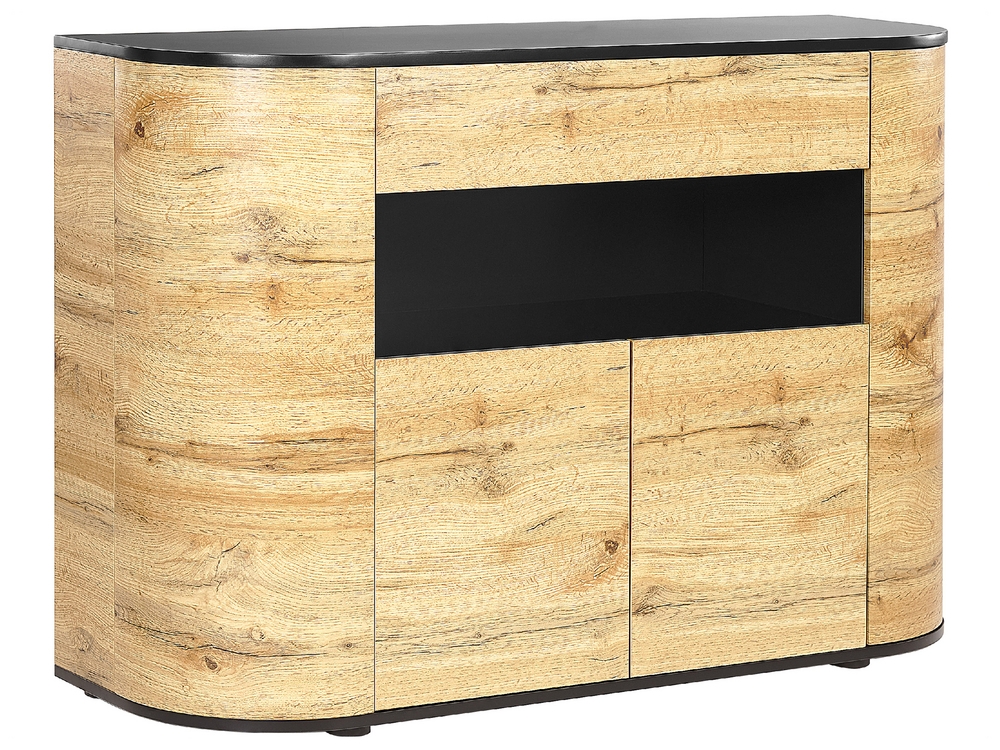 4 Door Sideboard Light Wood and Black JEROME Beliani