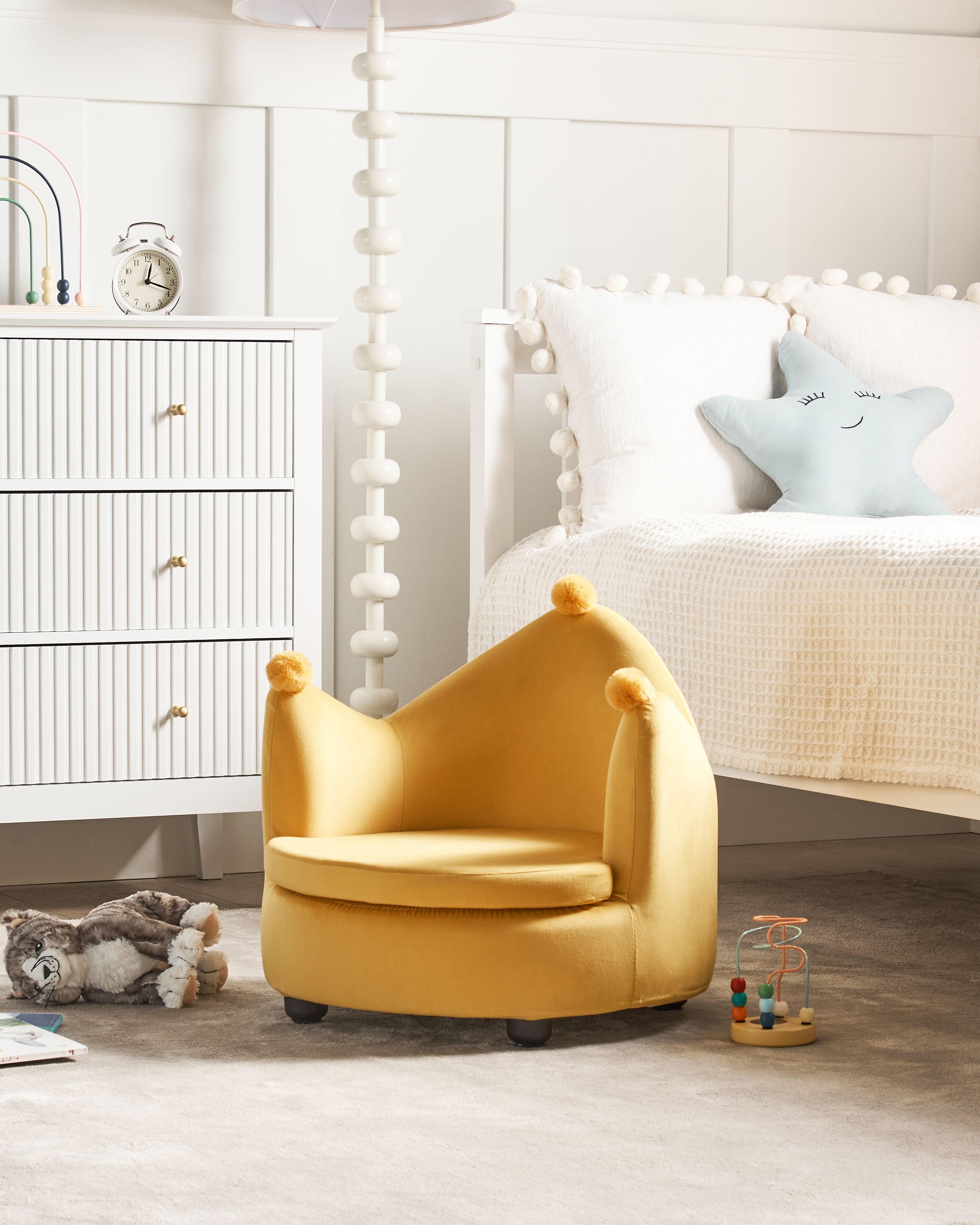 Kids Velvet Armchair Crown Yellow VEGA | Beliani.co.uk
