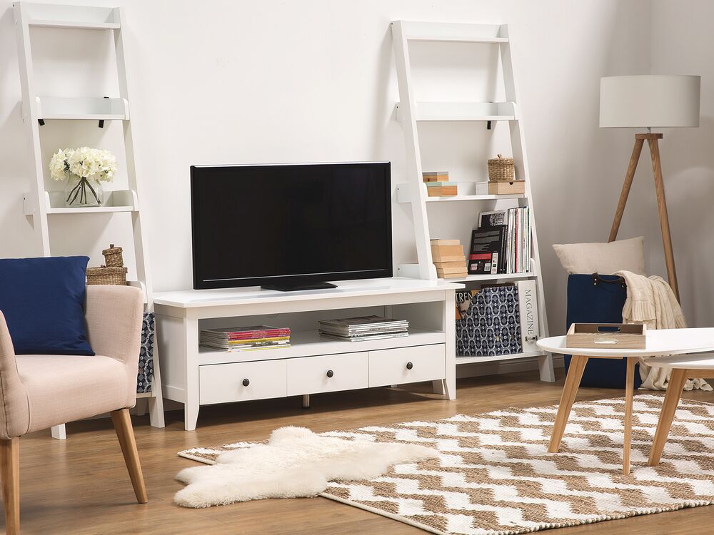 White ladder tv stand store