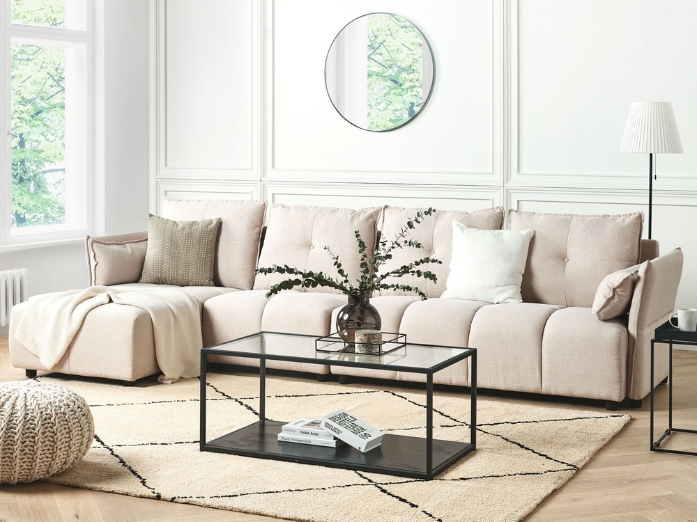 Right Hand Fabric Corner Sofa Beige TOMRA Beliani.cz