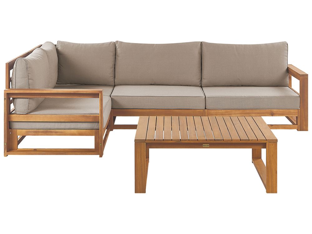 Right Hand 4 Seater Certified Acacia Wood Garden Corner Sofa Set Light TIMOR II Beliani