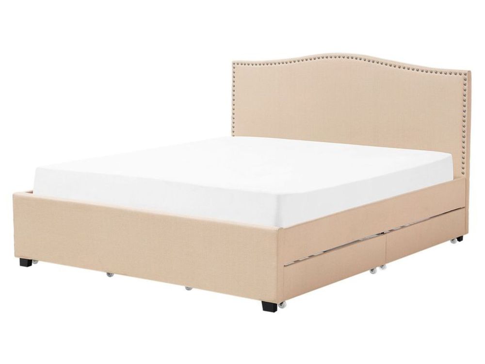 Fabric EU King Size Bed with Storage Beige MONTPELLIER Beliani