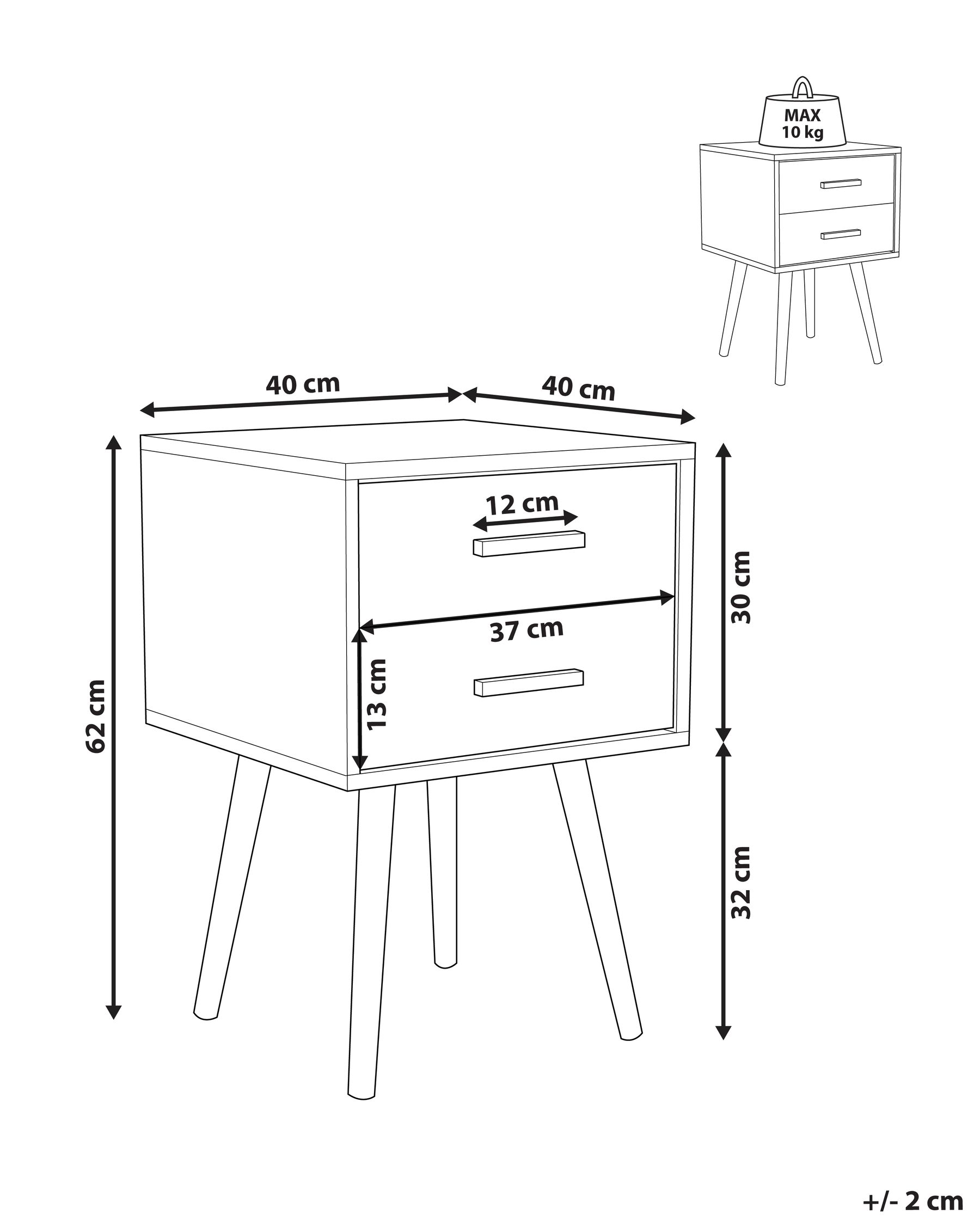 Mesa de cabeceira com 2 gavetas ALABAMA Branco | Beliani.pt