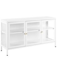 Glass Display Sideboard LED NEWPORT Metal 115 cm White | Beliani.co.uk