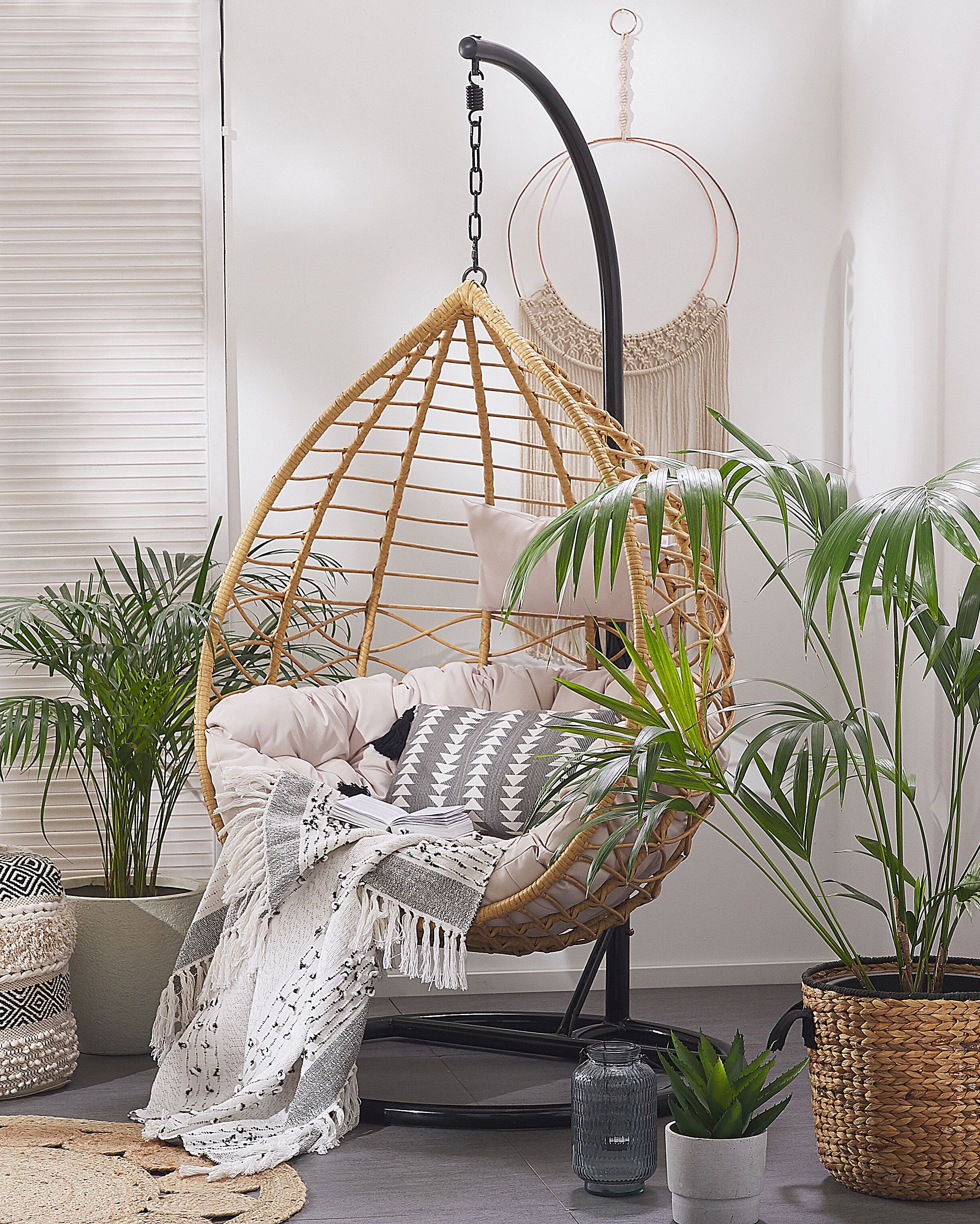 PE Rattan Hanging Chair with Stand Natural ARSITA | Beliani.co.uk