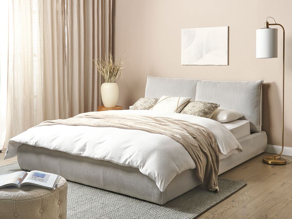 Letto Velluto a coste VINAY 160 x 200 cm Beige chiaro | Beliani.it