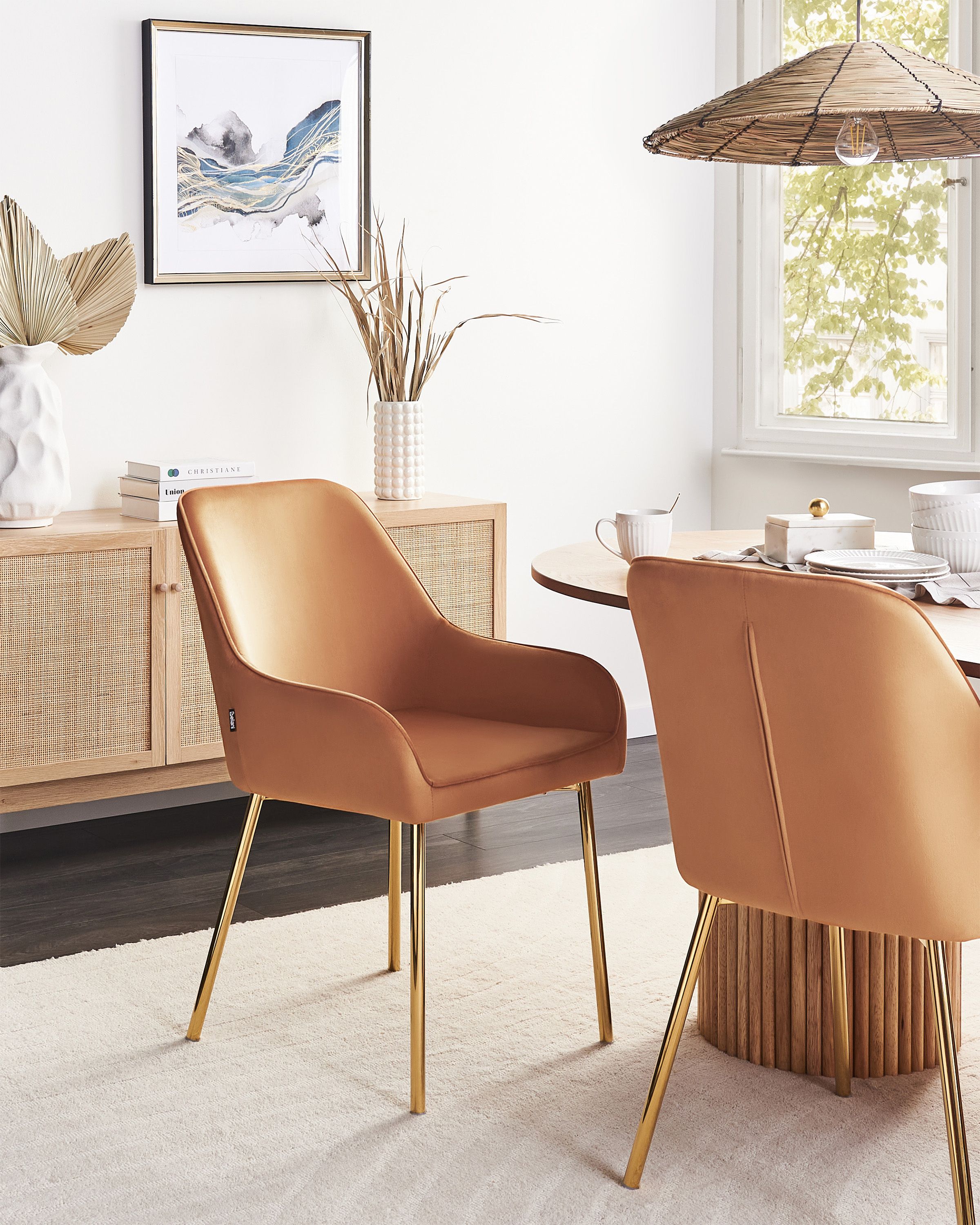 Sett med 2 spisestoler LOVERNA Fløyel Oransje | Beliani.no