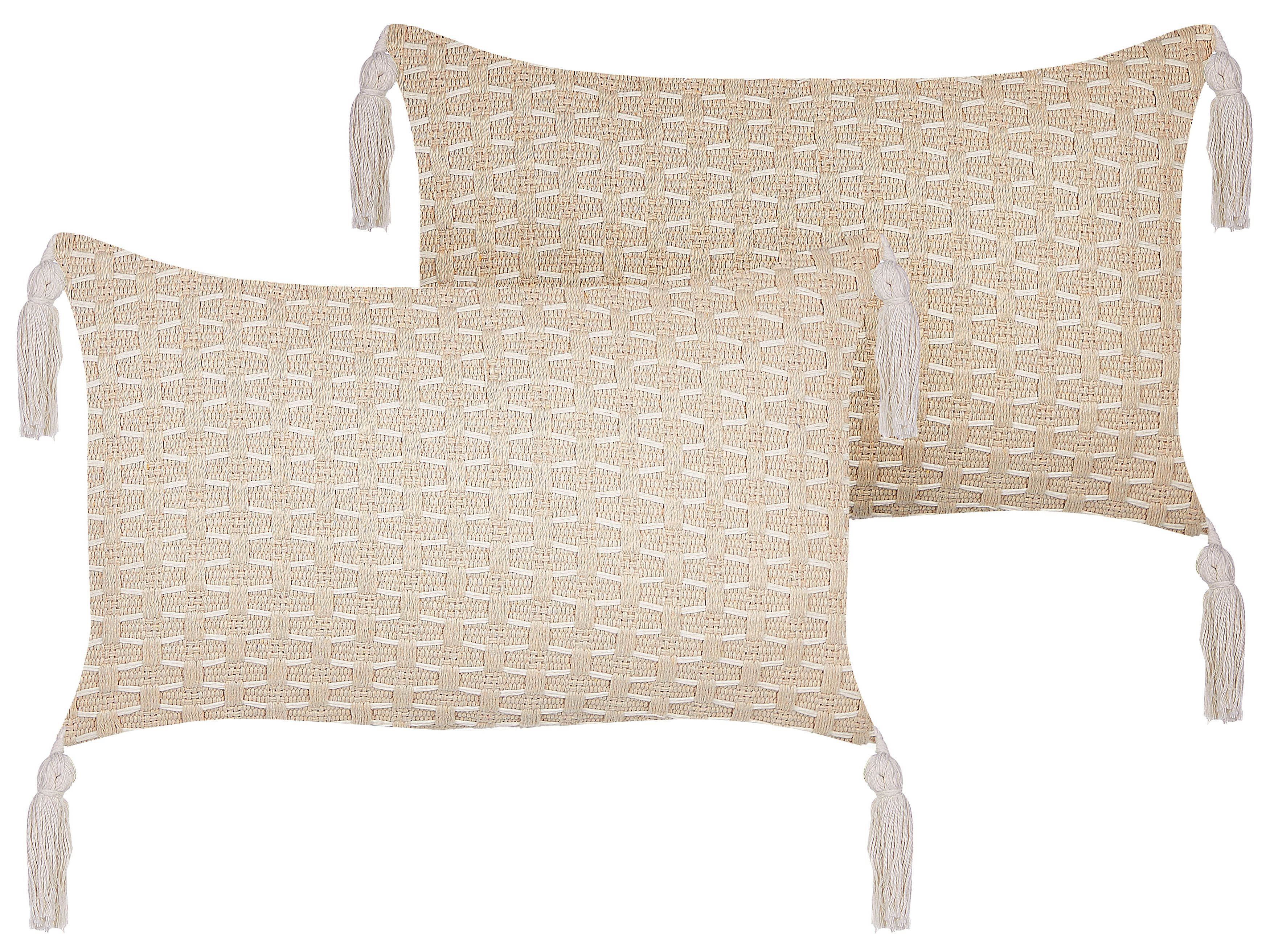 Set van 2 decoratieve kussens HAKONE 45 x 25 cm Lichtbeige Geometrisch ...