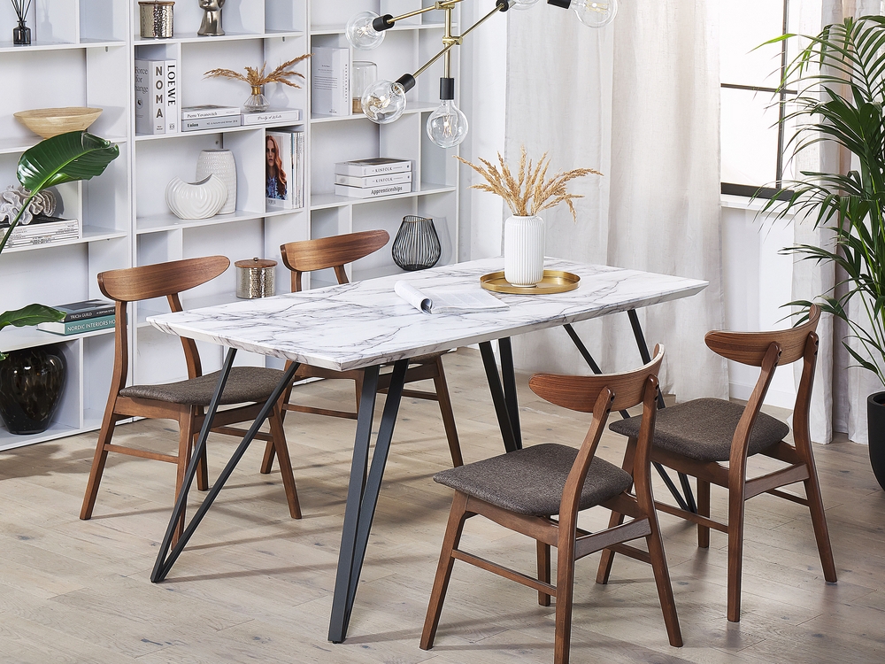 Dining Table 150 x 80 cm Marble Effect White with Black MOLDEN Beliani