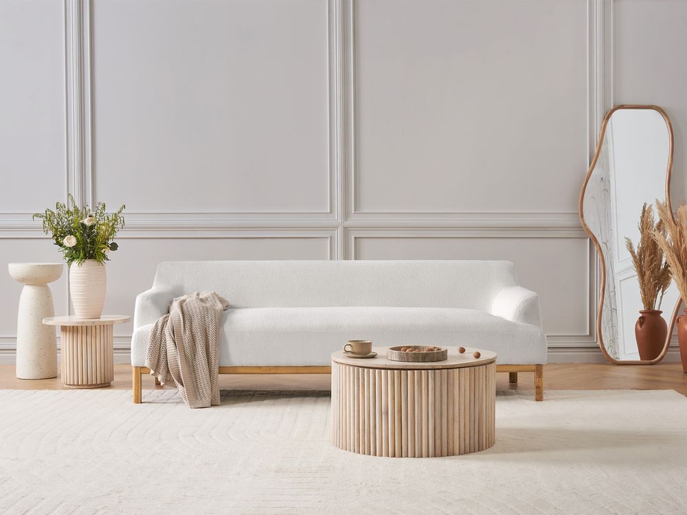 Sofa 3-Sitzer FLORO Chenillegewebe Cremeweiß | Beliani.at