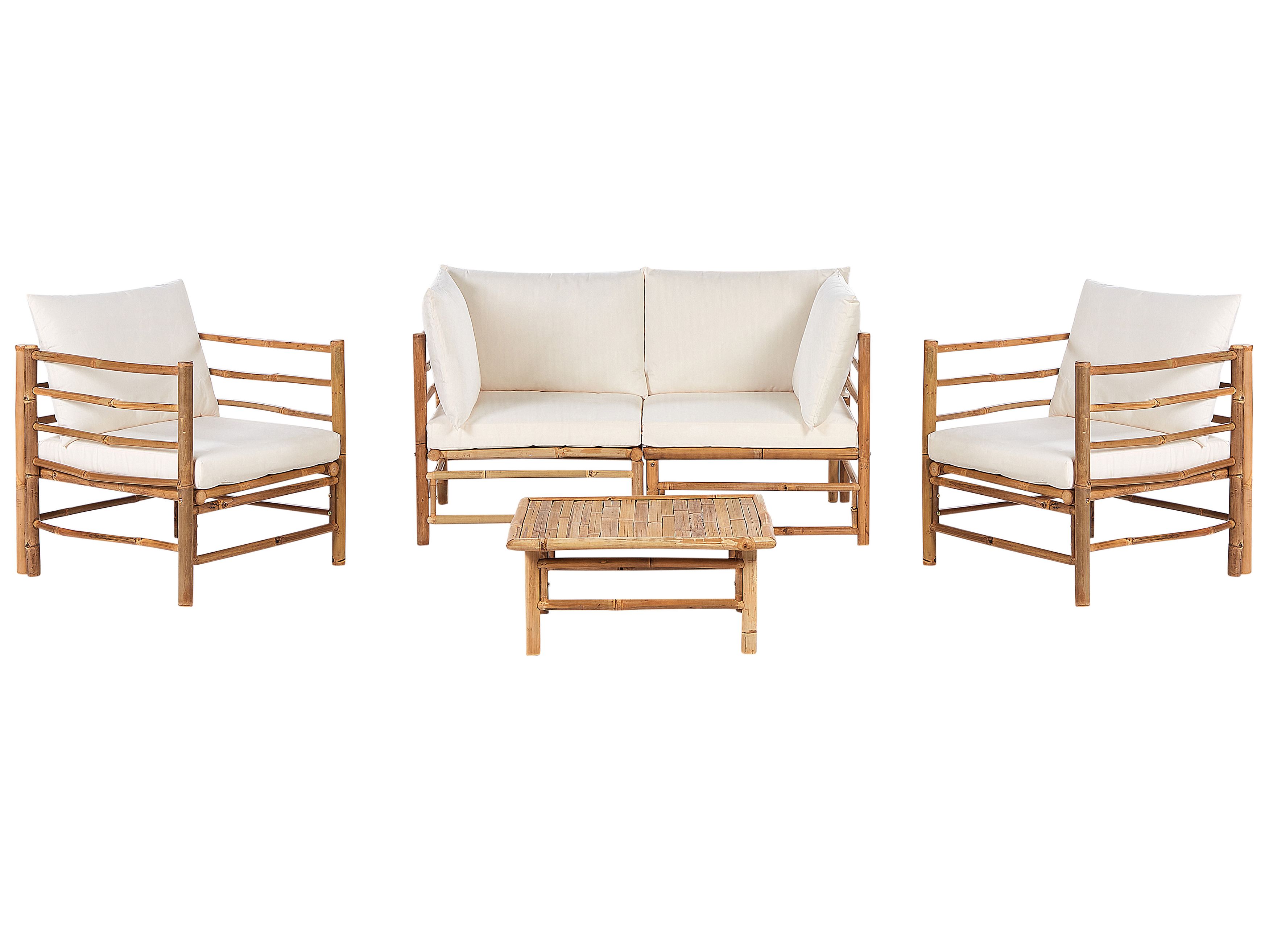 Garden Lounge Set with Table 4 Seater CERRETO Bamboo Wood Off-White ...
