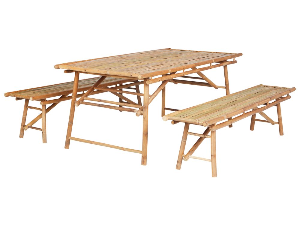 Garden Dining Set 4 Seater TINDARI Bamboo Wood Light Brown | Beliani.co.uk