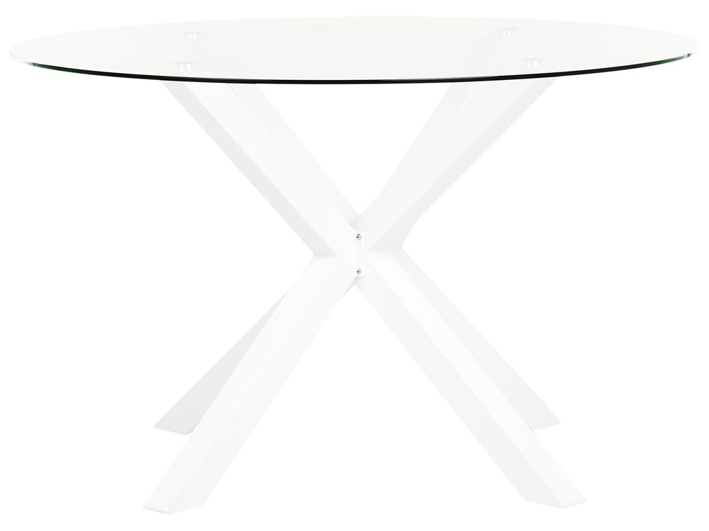 Round Garden Dining Table 120 cm with Glass Top White MALETTO Beliani