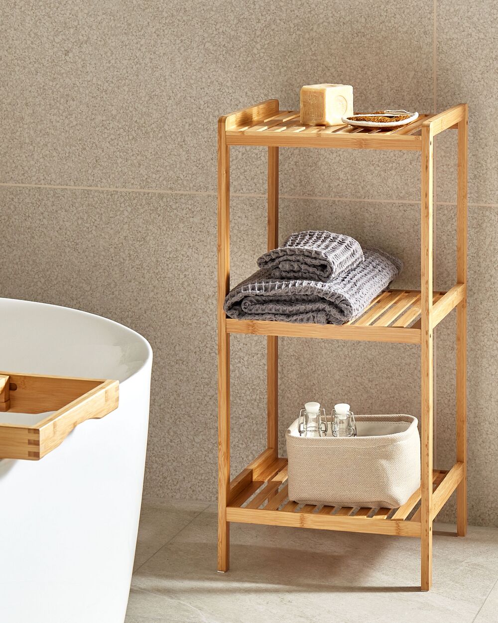 Bamboo Bathroom Shelving Unit Light Wood BAXLEY Beliani