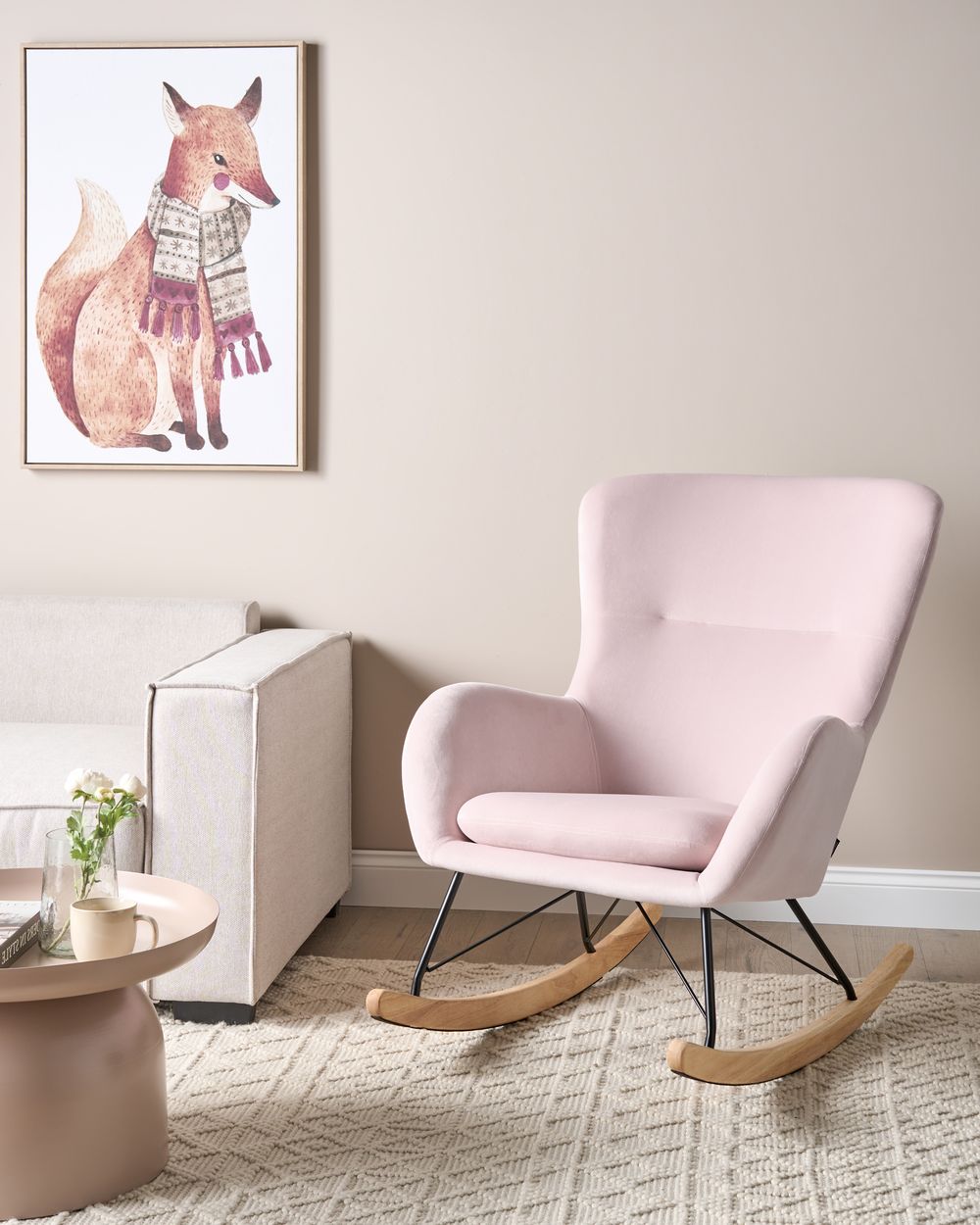 Rocking Chair ELLAN Velvet Light Grey | Beliani.co.uk