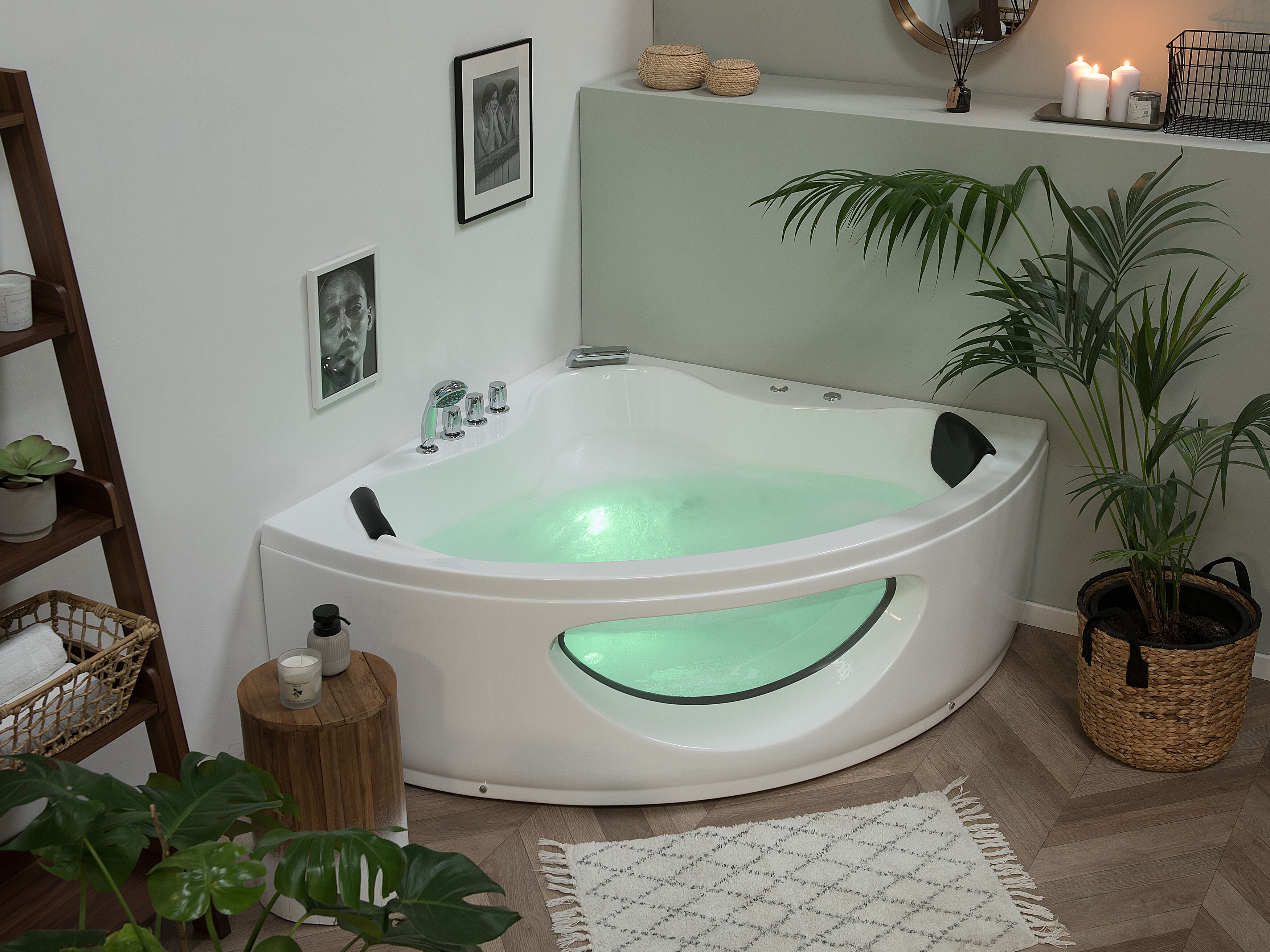 Corner Hot Tub with LED TOCOA 1900 x 1380 mm White | Beliani.co.uk