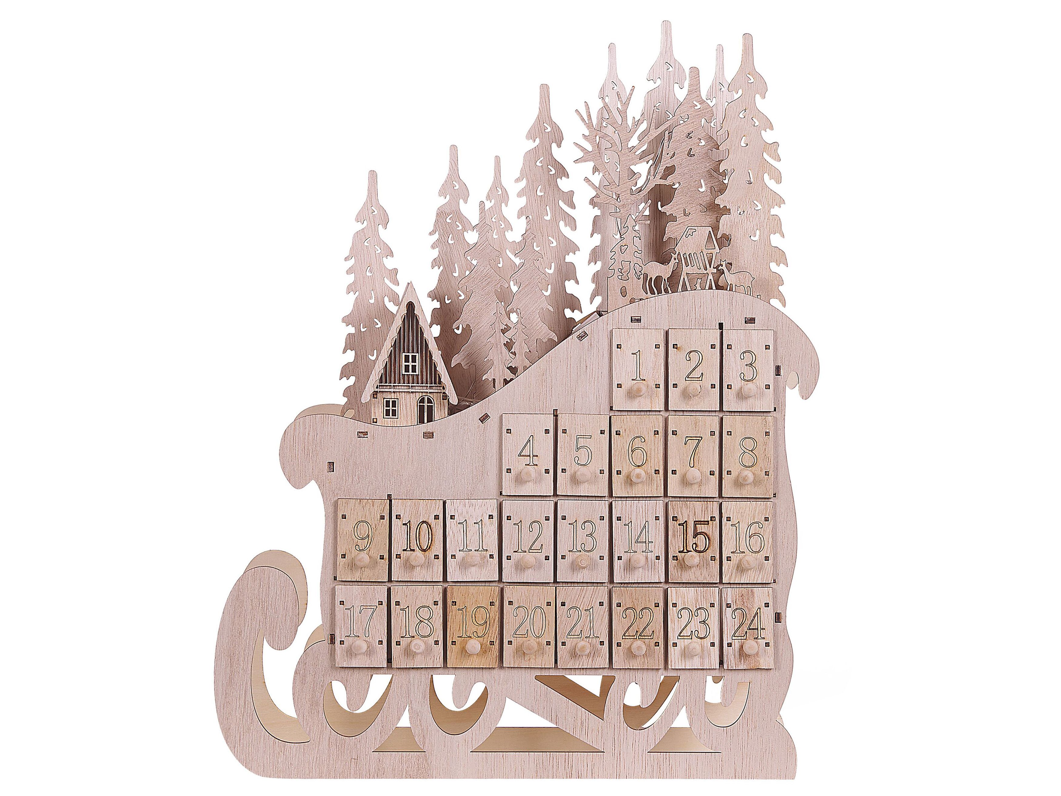 Joulukalenteri poppeli LED-valot vaalea puu IMPALA | Beliani.fi