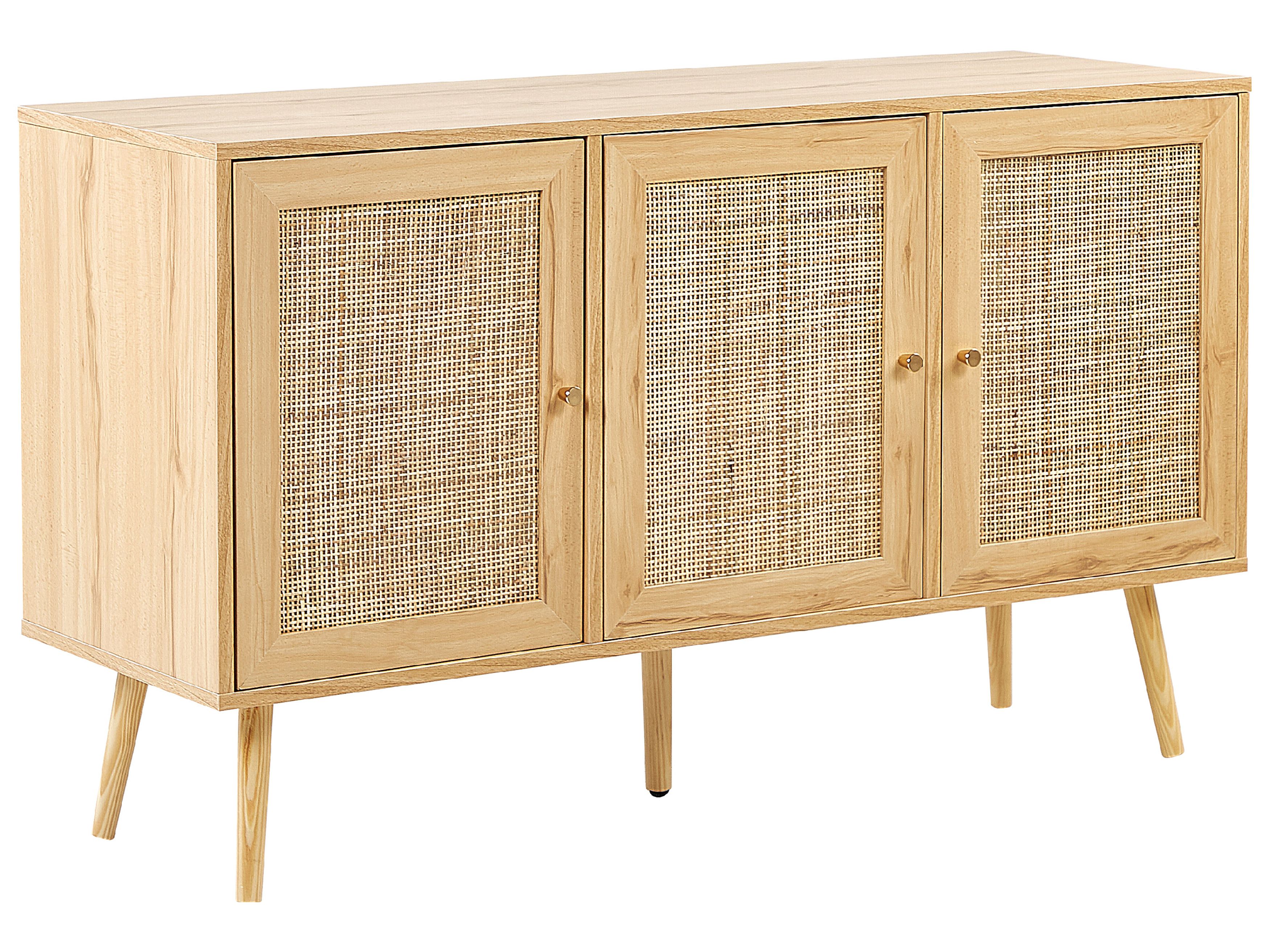 Sideboard Rattan hellbraun 3 Türen PEROTE | Beliani.de