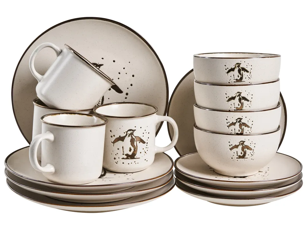 Conjunto de 16 peças de louça CINNAMON Grés Branco creme | Beliani.pt