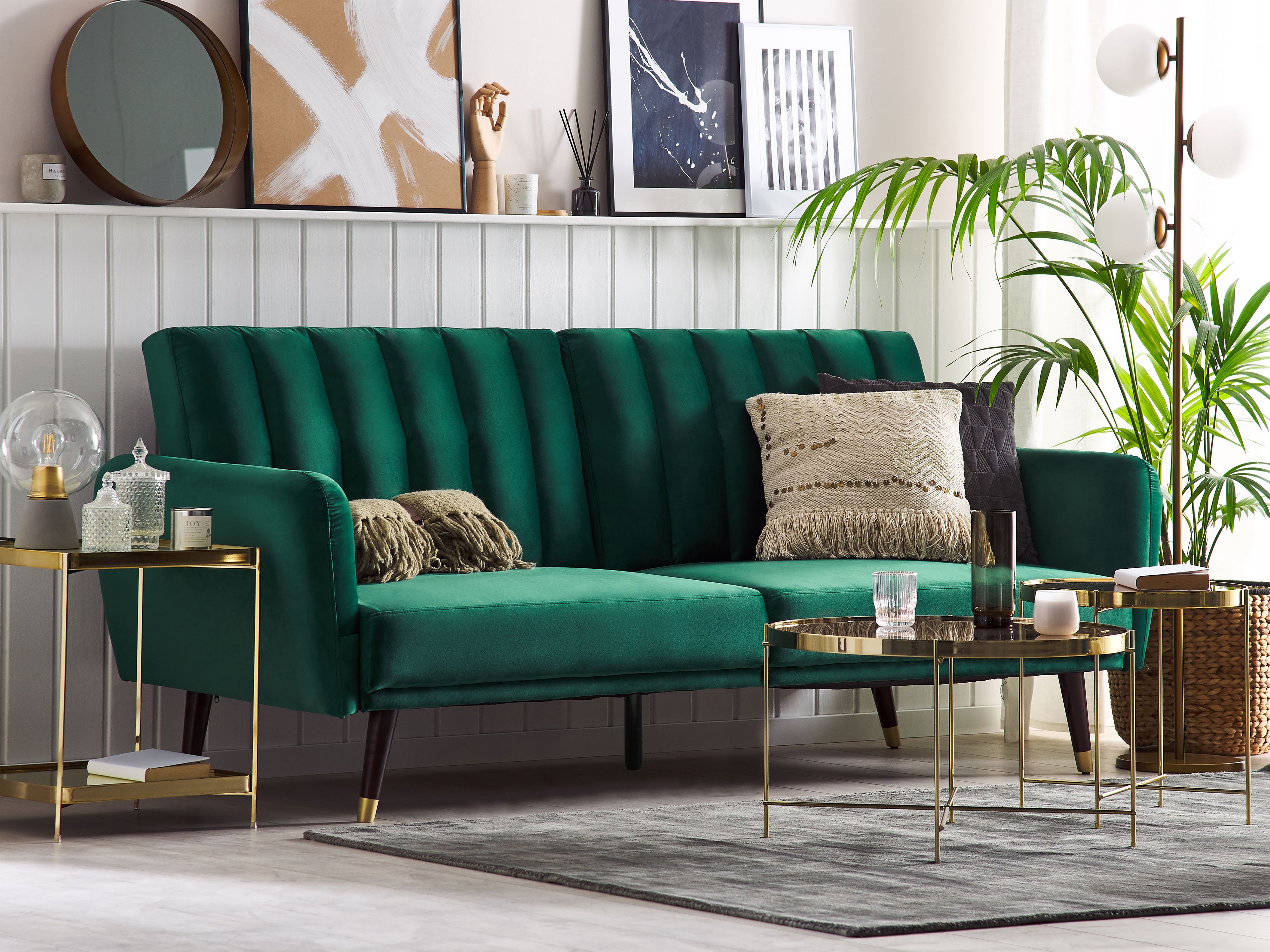 Emerald green velvet sofa store