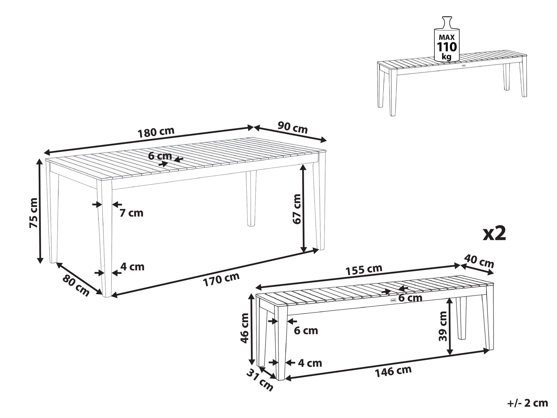 Garden Dining Set with Benches 6 Seater CHIOGGIA Certified Acacia Wood ...