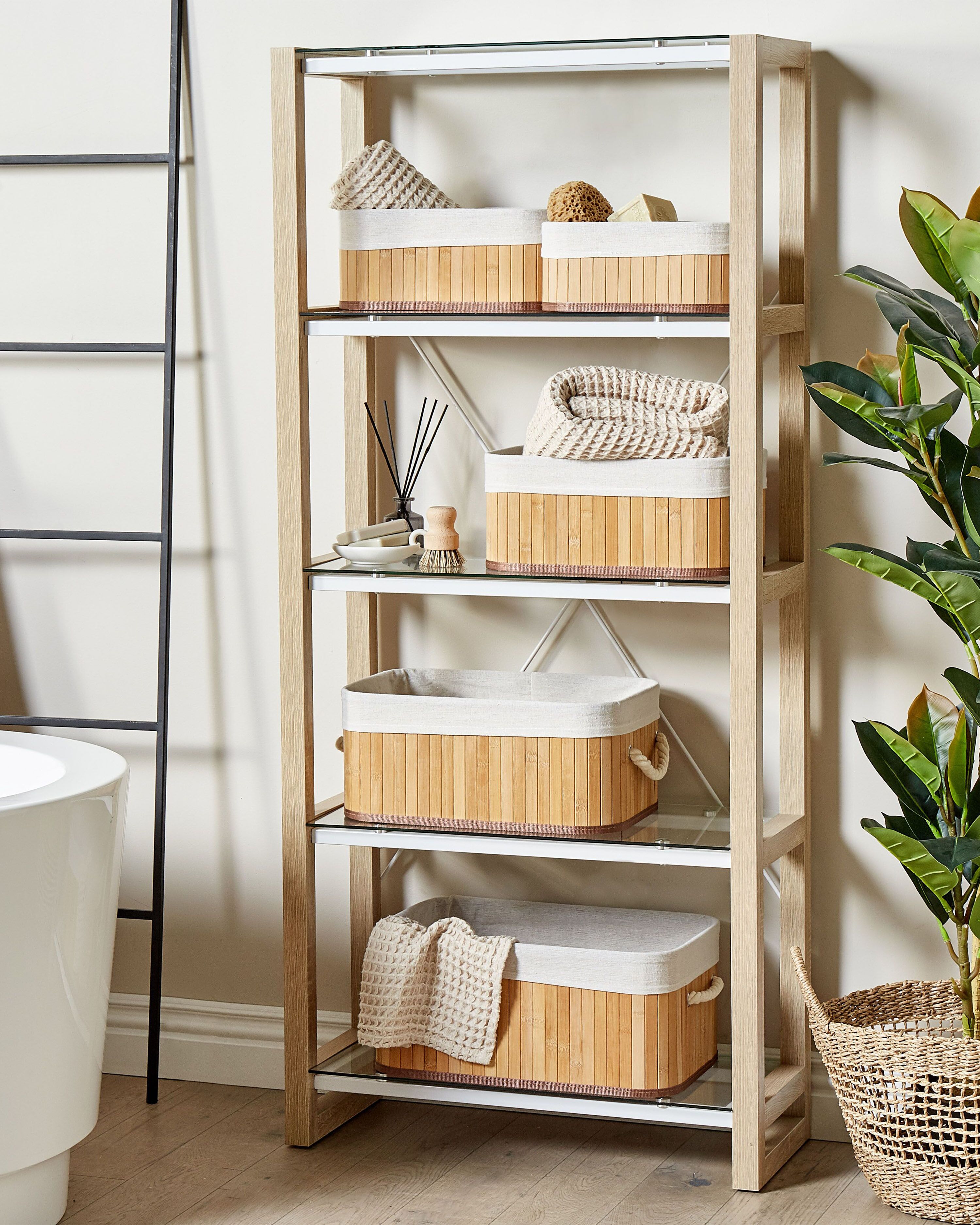 Set of 5 Baskets TALPE Bamboo Wood Light Brown | Beliani.co.uk