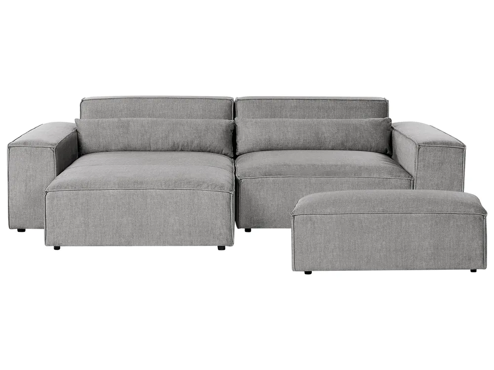 Modular Corner Sofa 2 Seater HELLNAR Fabric Grey with Ottoman Right ...