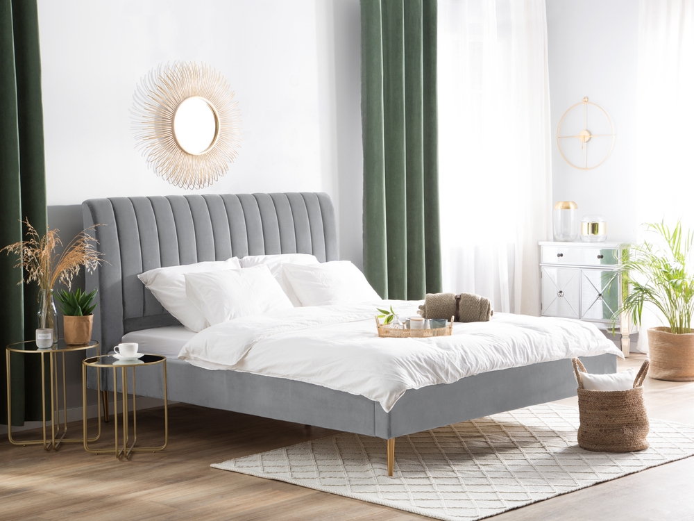 Bed Velvet MARVILLE 180 x 200 cm EU Super King Grey Beliani