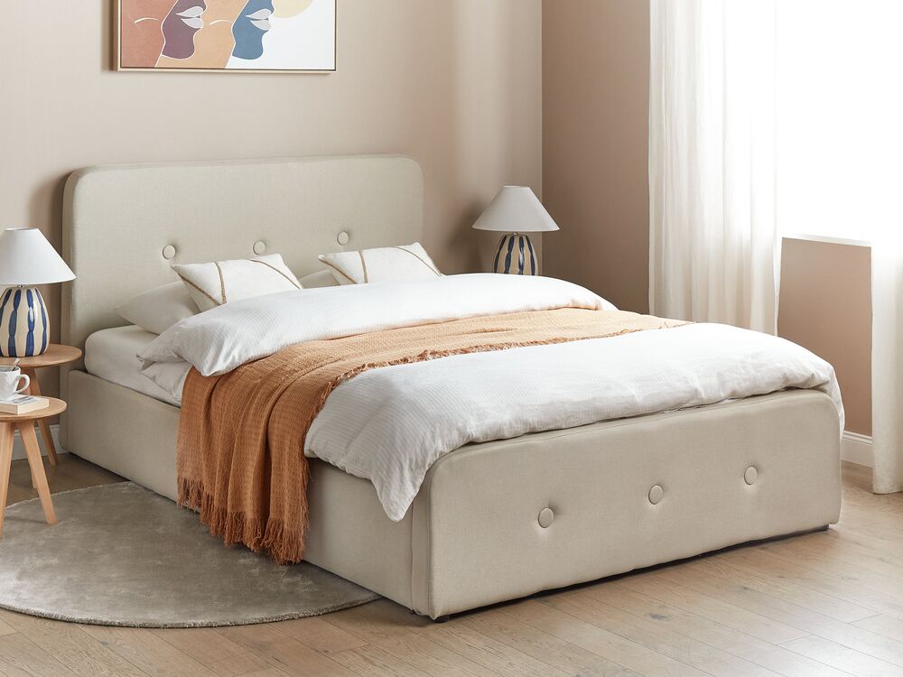 Ottoman Bed Fabric RENNES 140 x 200 cm EU Double Beige Beliani