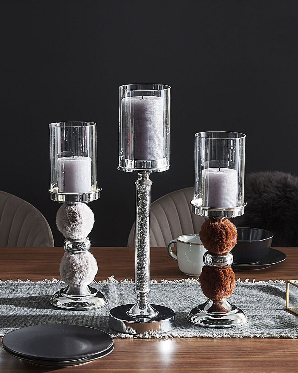 Candle Holder PADRE Glass 38 cm Silver Grey Beliani