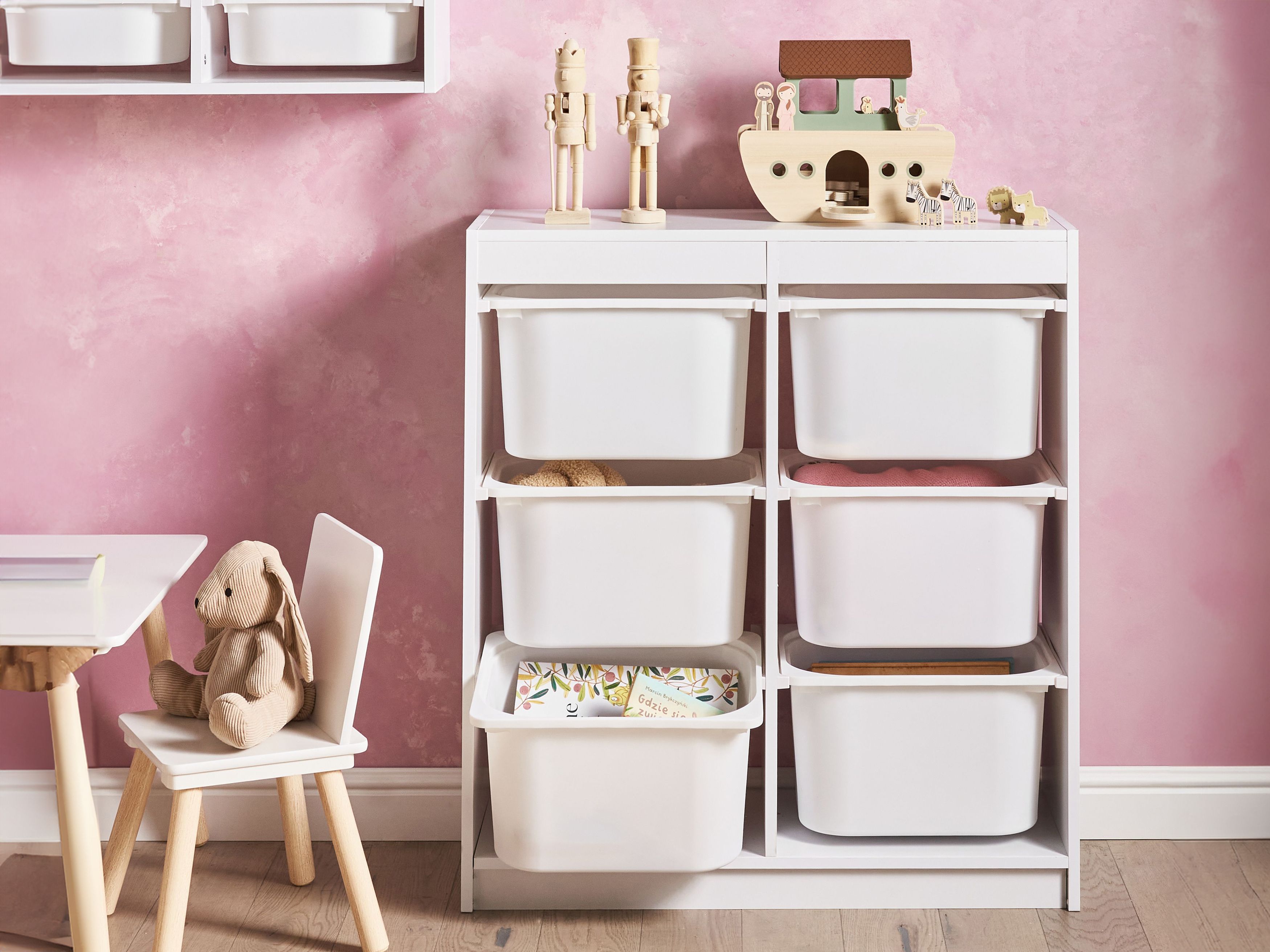 Shelf with 6 Storage Boxes TOBIN Engineered Wood White | Beliani.co.uk