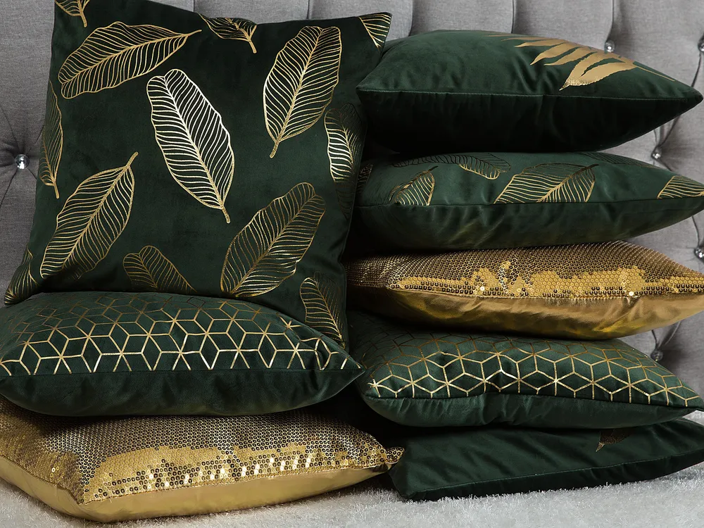 dark green patterned cushions