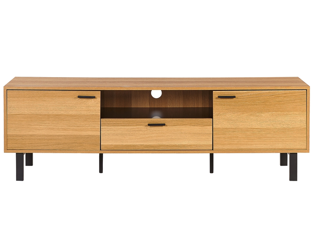 TV Stand Light Wood and Black CLAREMONT Beliani