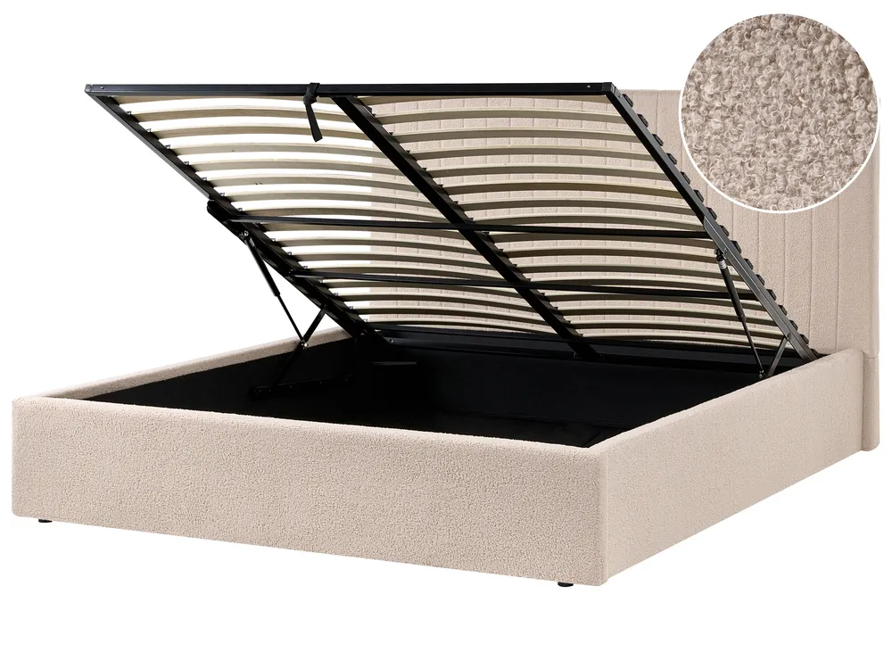 Ottoman Bed Boucle VION 160 x 200 cm (EU King Size) Beige | Beliani.es