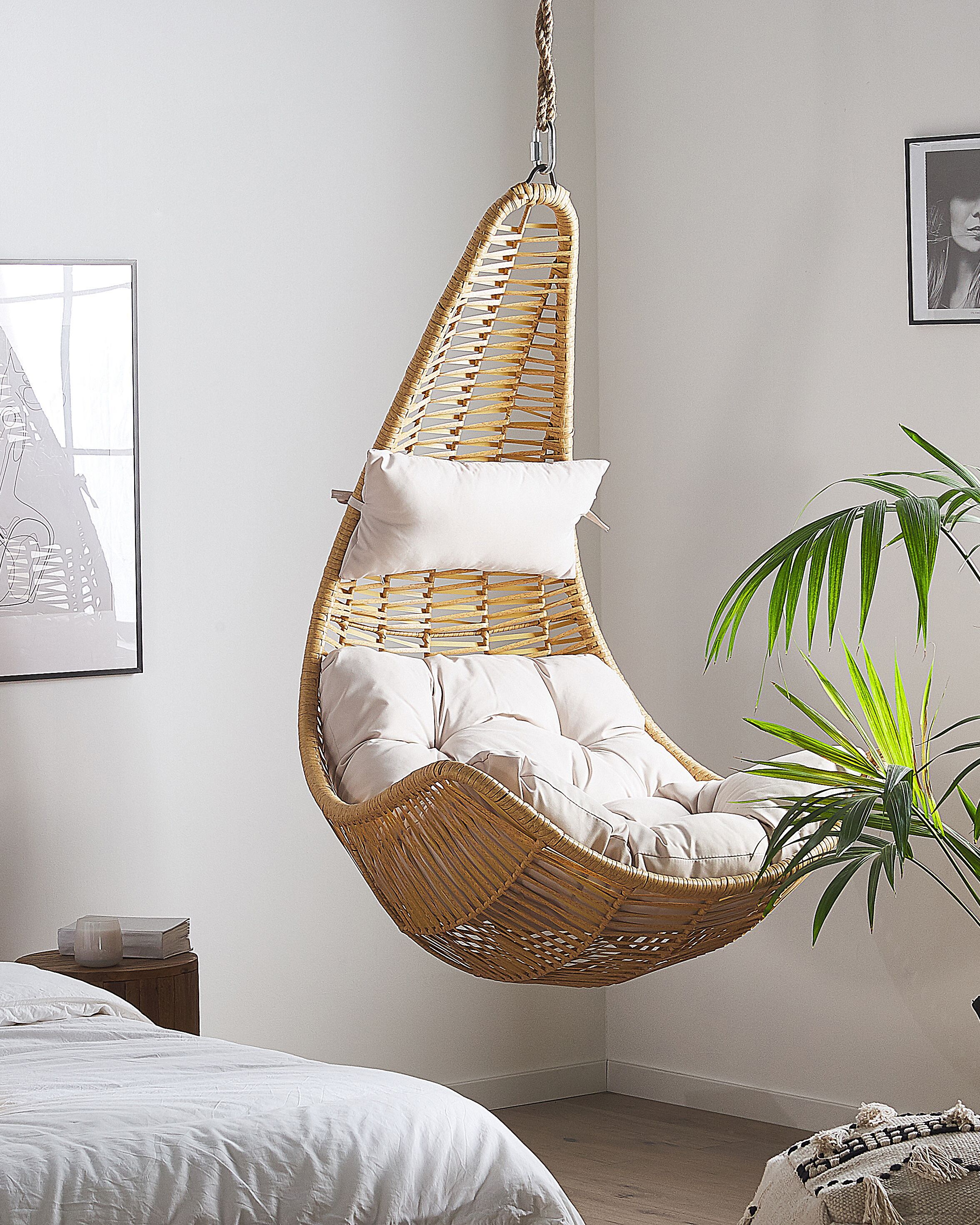 Hanging Chair with Stand ATRI II PE Rattan Natural | Beliani.co.uk