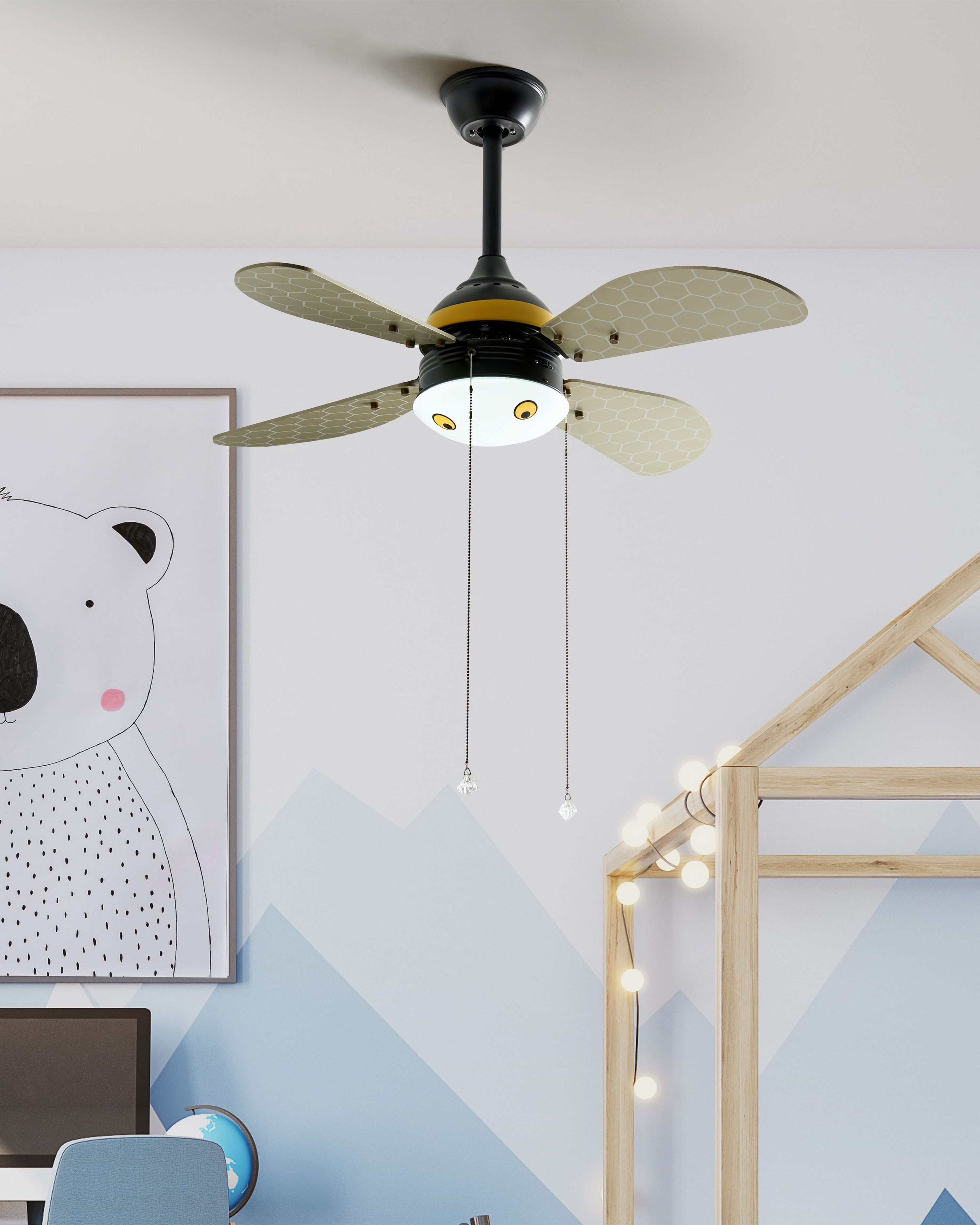 Ceiling Fan with Light Black and Yellow DOLORES | Beliani.co.uk
