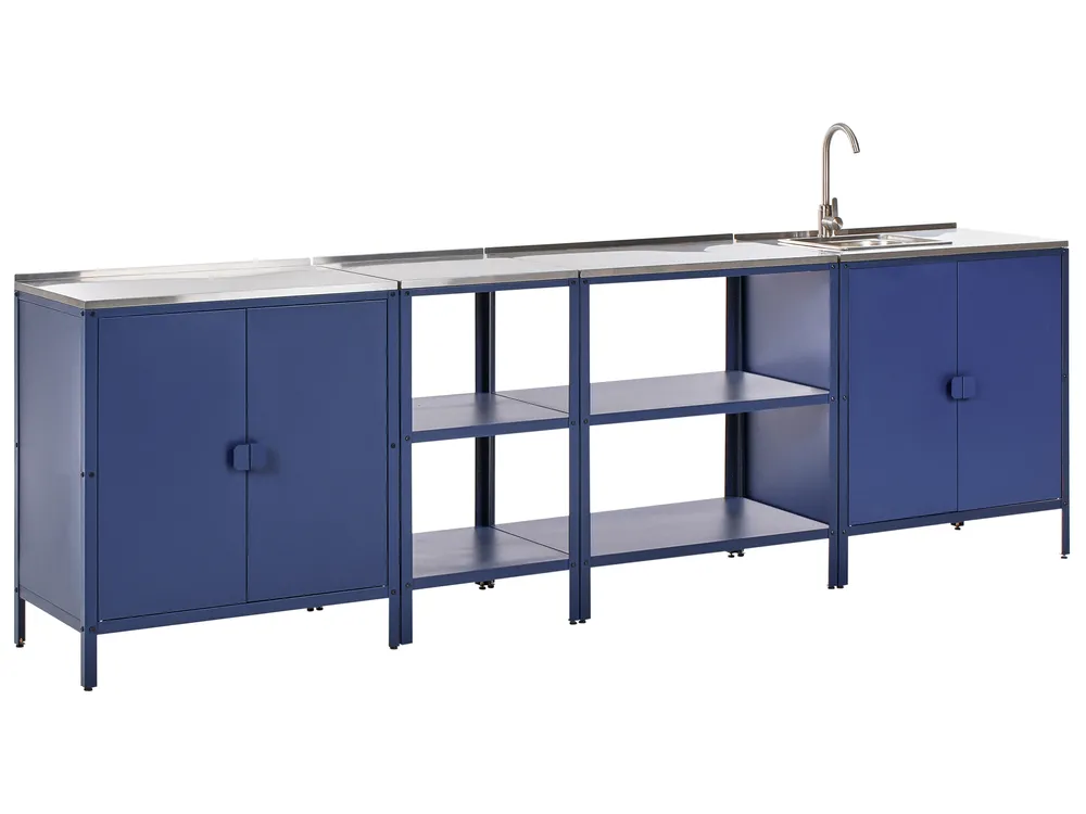 4 Piece Outdoor Kitchen Set with Sink VILAMA Metal Blue | Beliani.co.uk