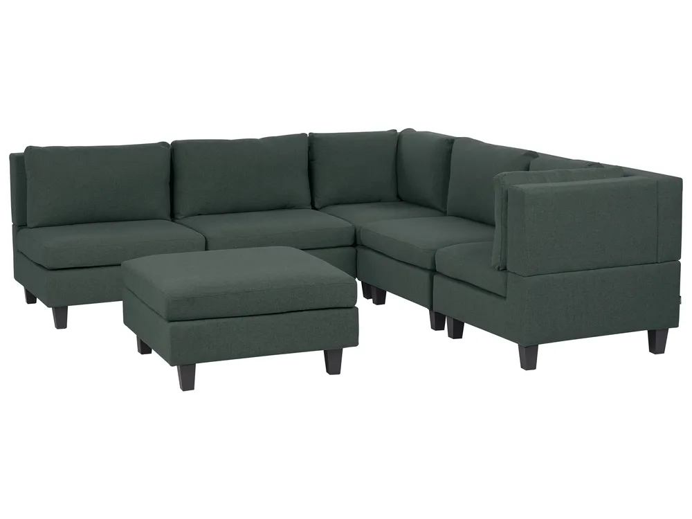 Modulaire hoekbank 4-zits UNSTAD Stof donkergroen met ottomaan ...