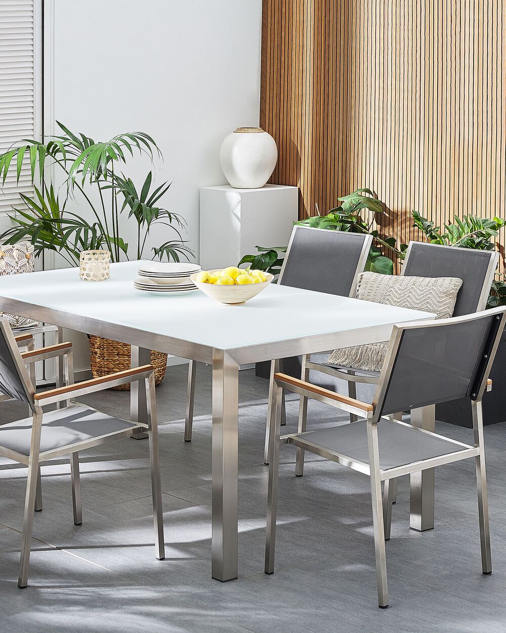 Banc avec coussin d'assise SOVANA 120 cm avec rangement Acacia Gris ...