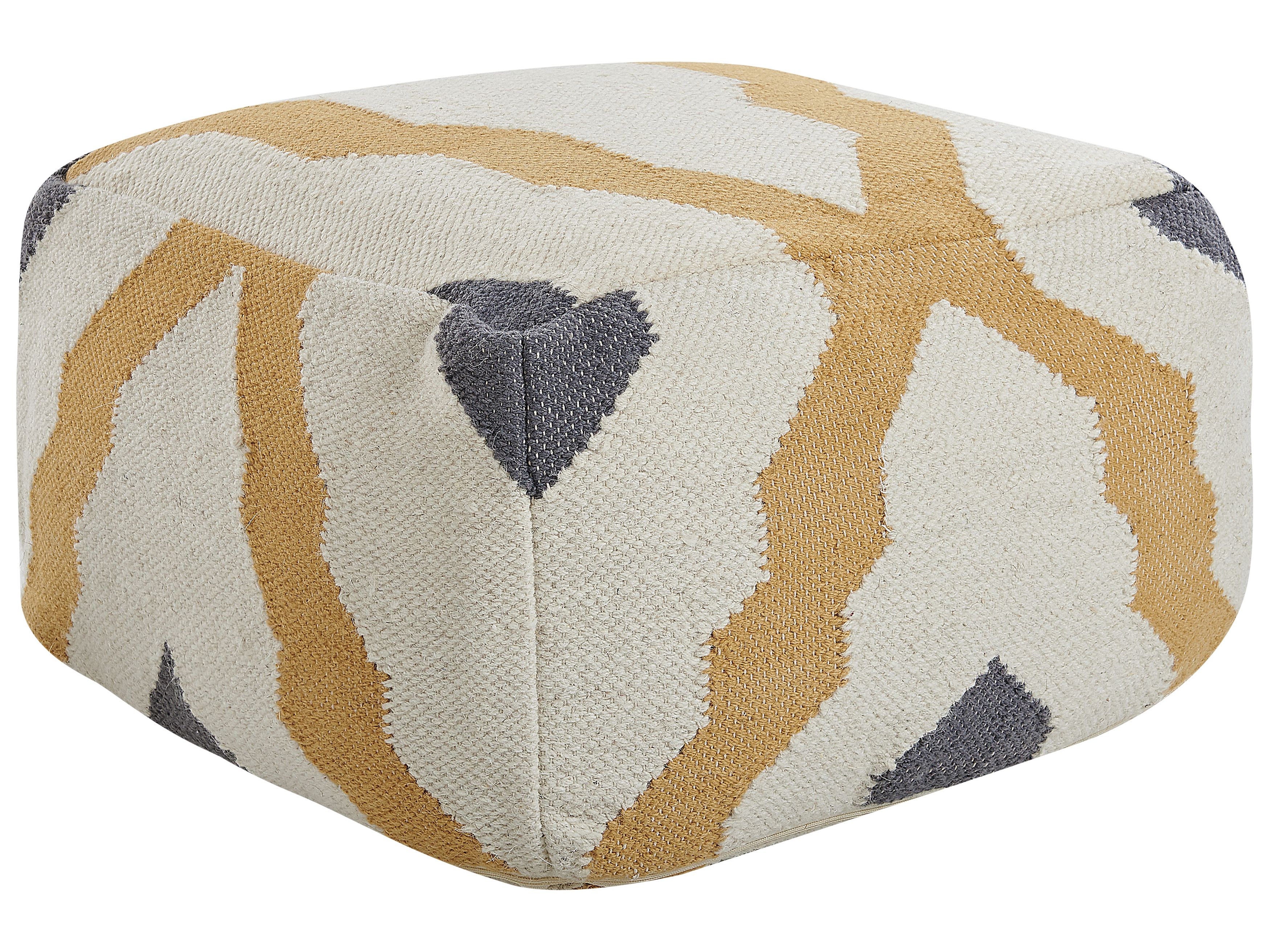 Wool Pouffe Beige and Yellow ZEUGMA | Beliani.co.uk