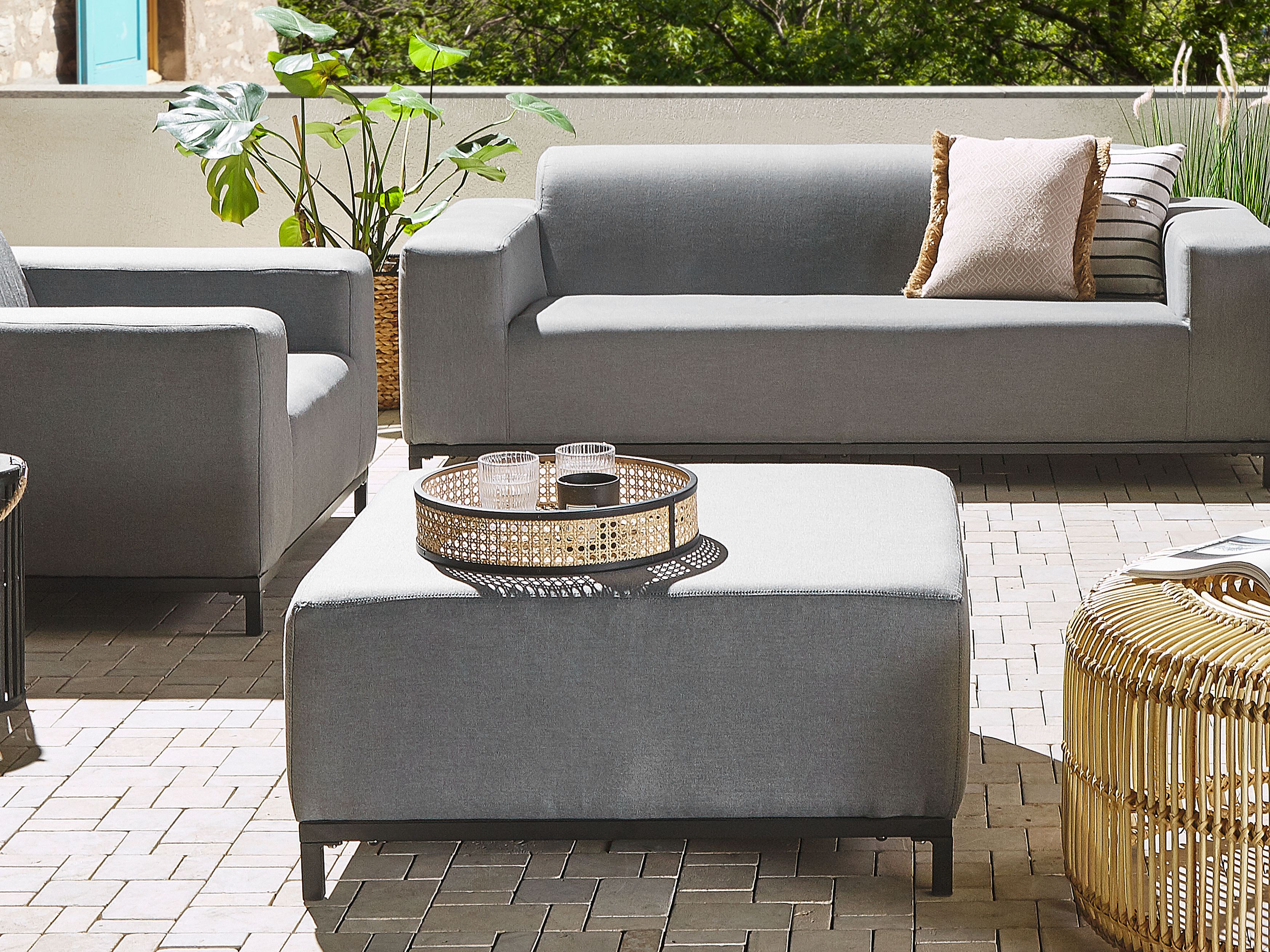 Otomana ogrodowa szara z czarnym ROVIGO | Beliani.pl