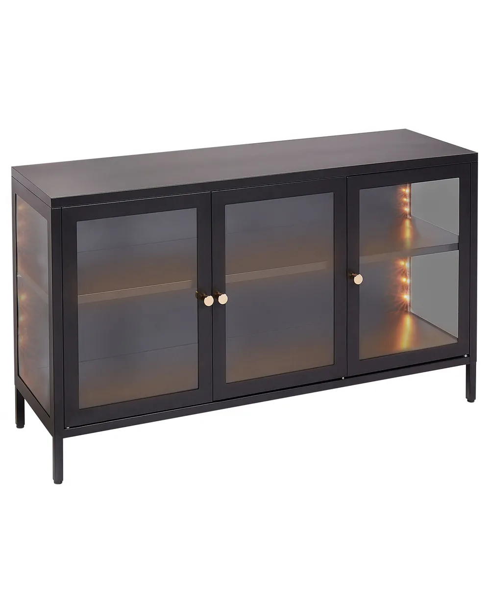 Glass Display Sideboard LED NEWPORT Metal 115 cm Black | Beliani.co.uk