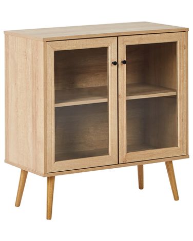 Glass Display Sideboard ALBANY 80 cm Light Brown | Beliani.co.uk