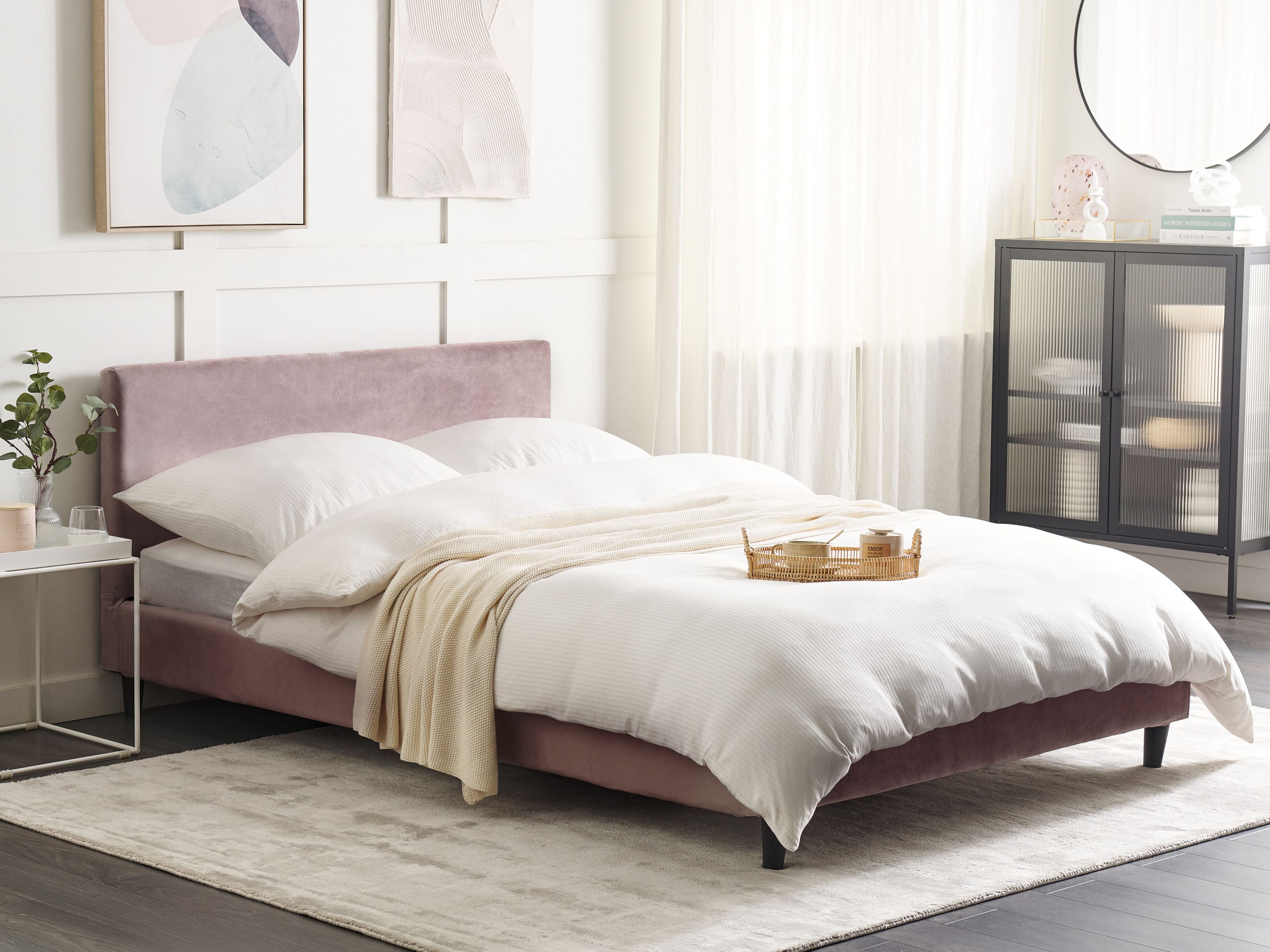Bed Frame Cover Velvet FITOU 140 x 200 cm Pink | Beliani.co.uk