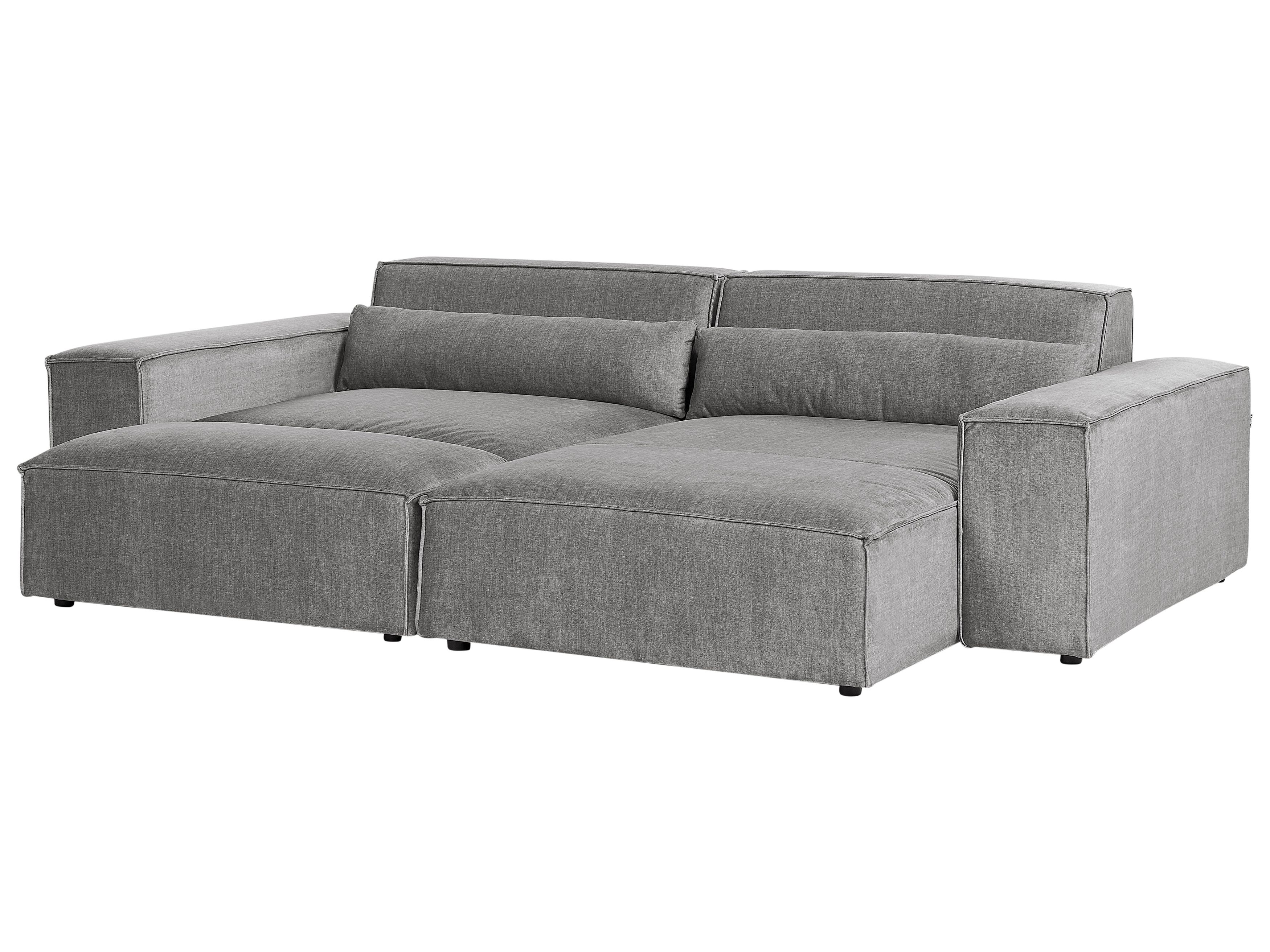 Left Hand 2 Seater Modular Fabric Corner Sofa with Ottoman Grey HELLNAR ...