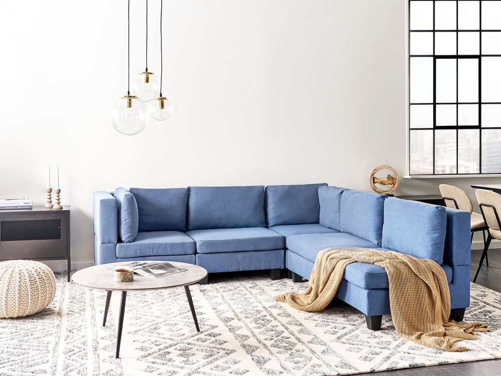 5 Seater Left Hand Modular Fabric Corner Sofa Blue UNSTAD Beliani.hu