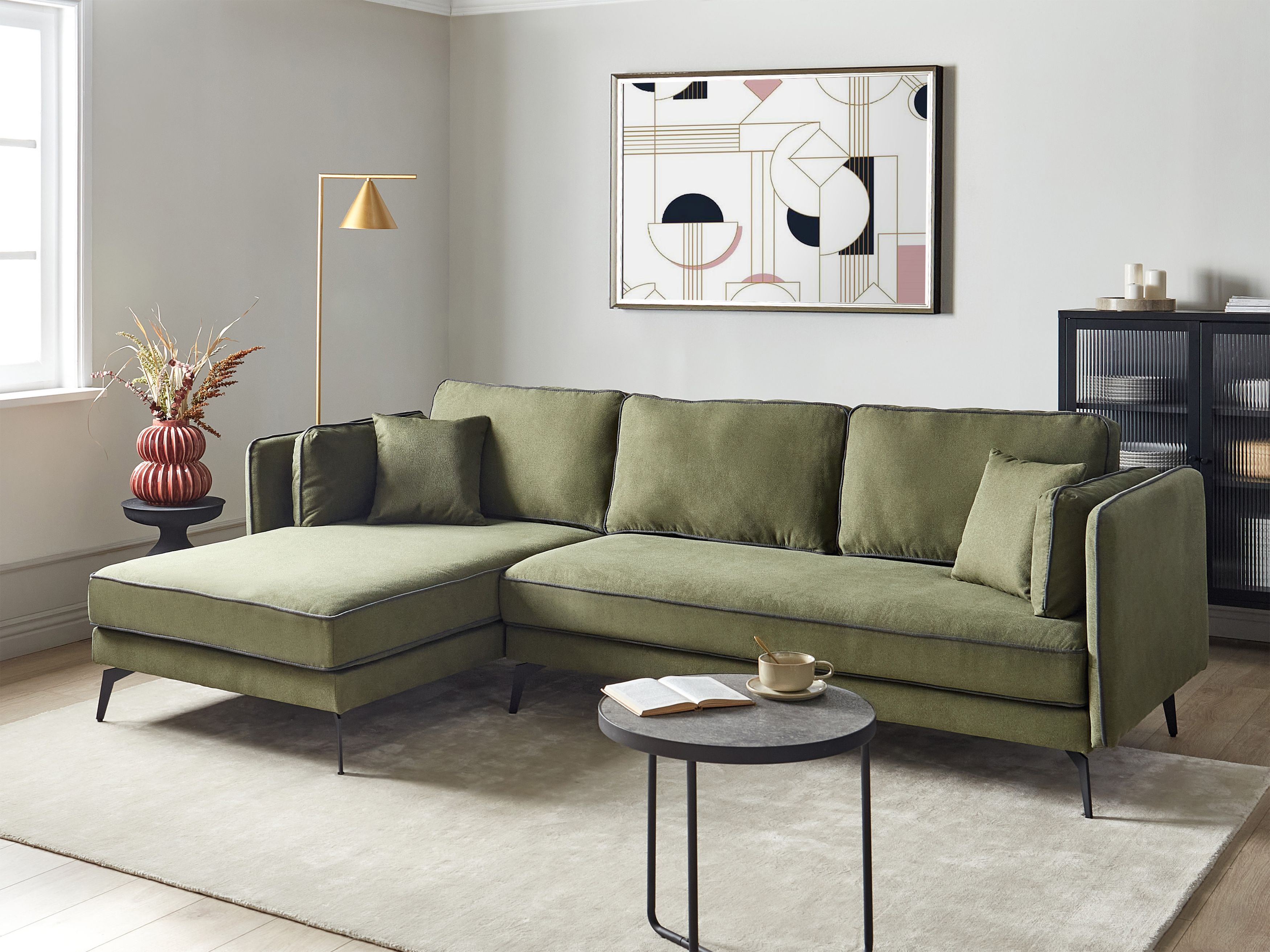 Corner Sofa 3 Seater ALTAN Fabric Green Right Hand | Beliani.co.uk