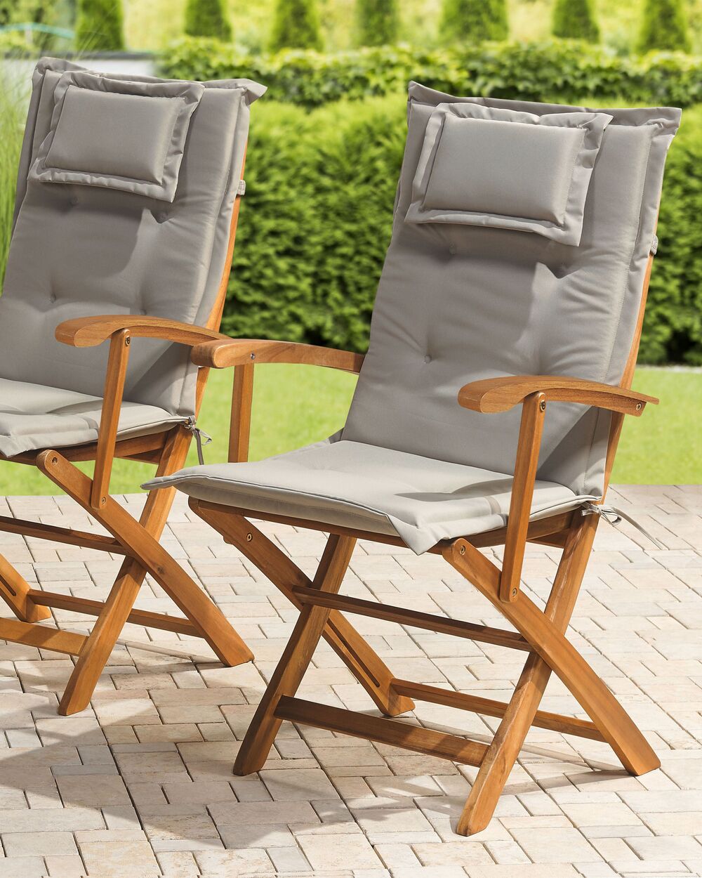 Banc avec coussin d'assise PORTICI 210 cm Bois d'eucalyptus Marron ...