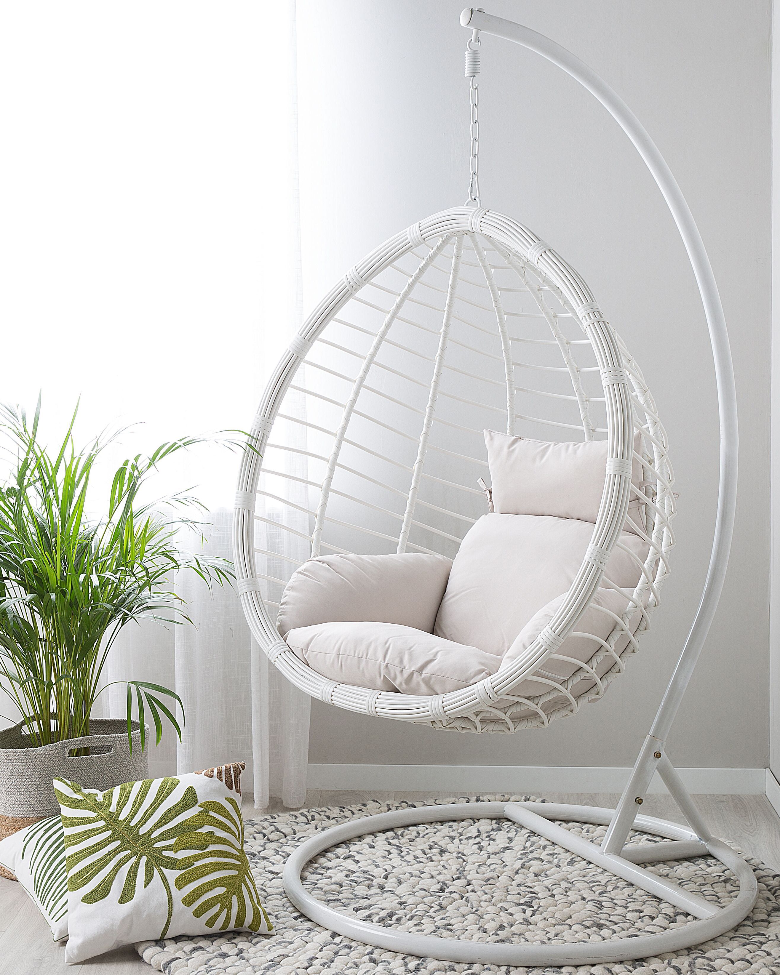 Hanging Chair with Stand FANO PE Rattan White | Beliani.co.uk